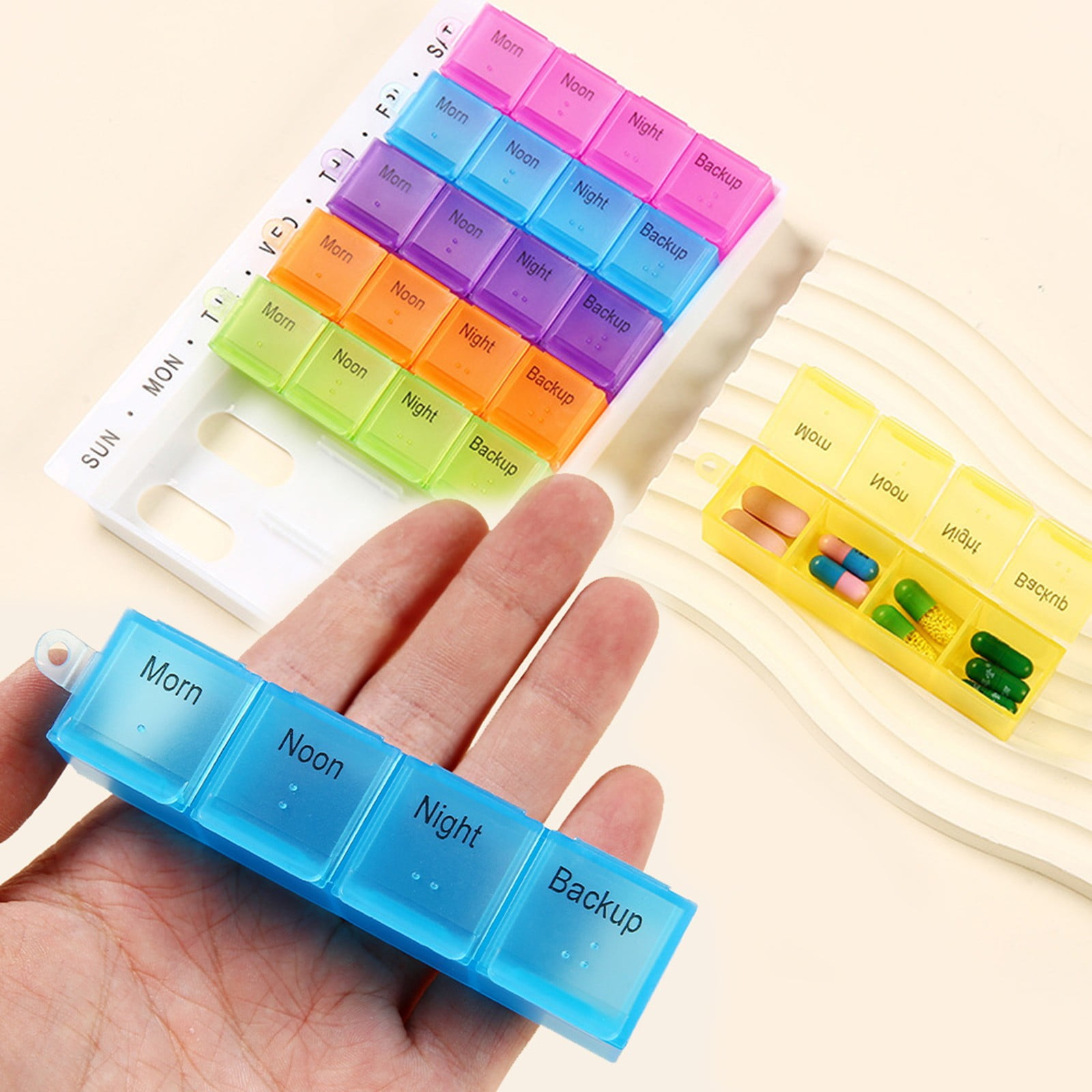 Vadktai Pill Organizer 4 Times a Day Portable Weekly Pill Box 28 ...