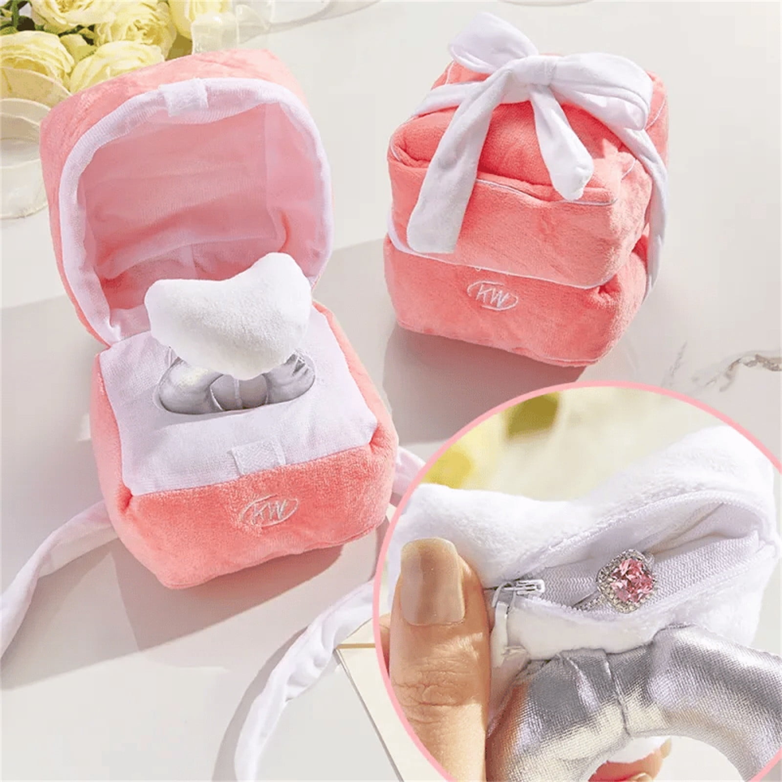Vadktai Plush Ring Box for Proposal Toy, Funny Gifts Hide Surprise Box ...