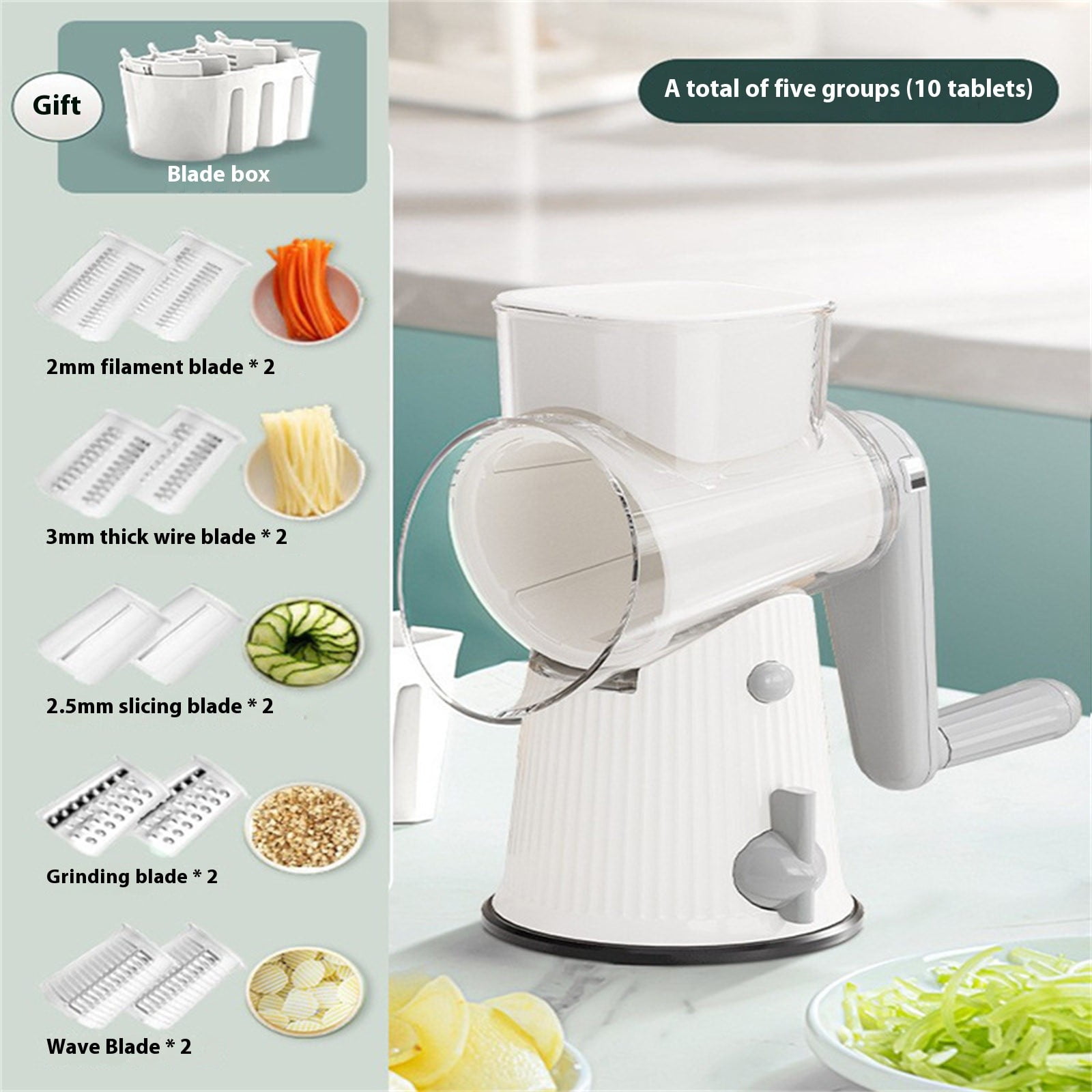 Vadktai Rotary Cheese Grater Shredder, Multifunction 5 in 1 Kitchen ...