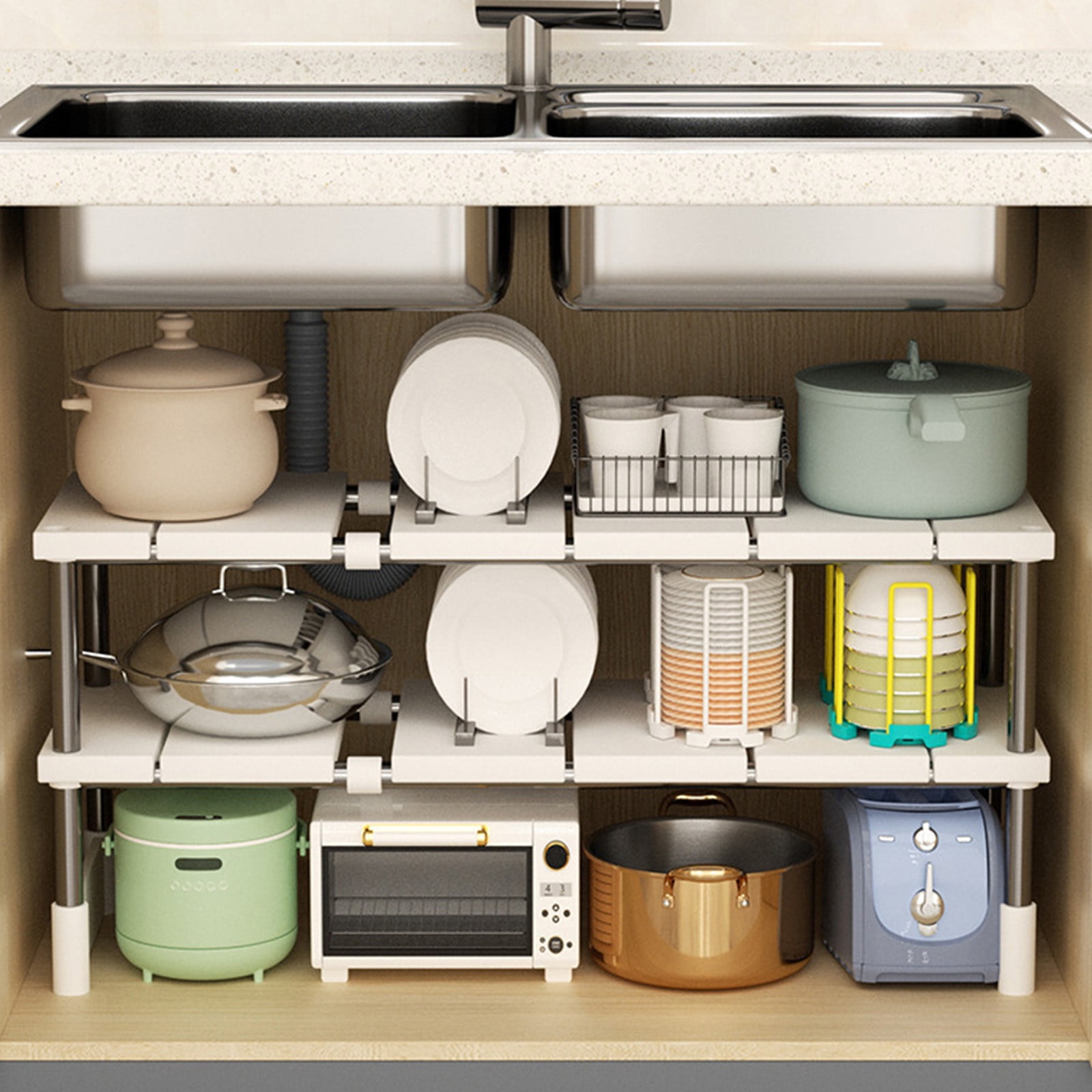 Vadktai Under Sink Organizer, Expandable Cabinet Organizer 2 Tier ...