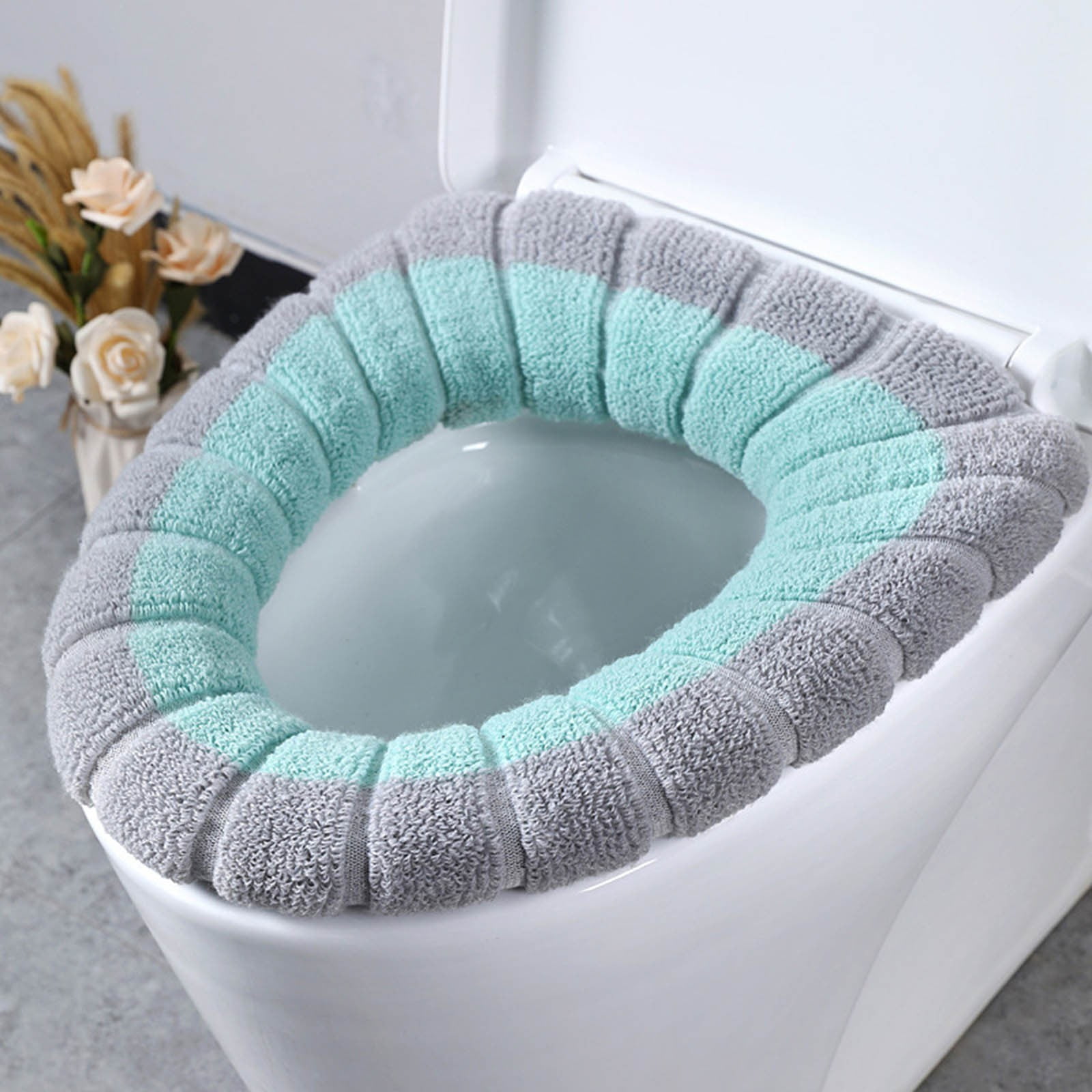 Vadktai Toilet Seat Cushion, Bathroom Soft Thicker Warmer Stretchable ...