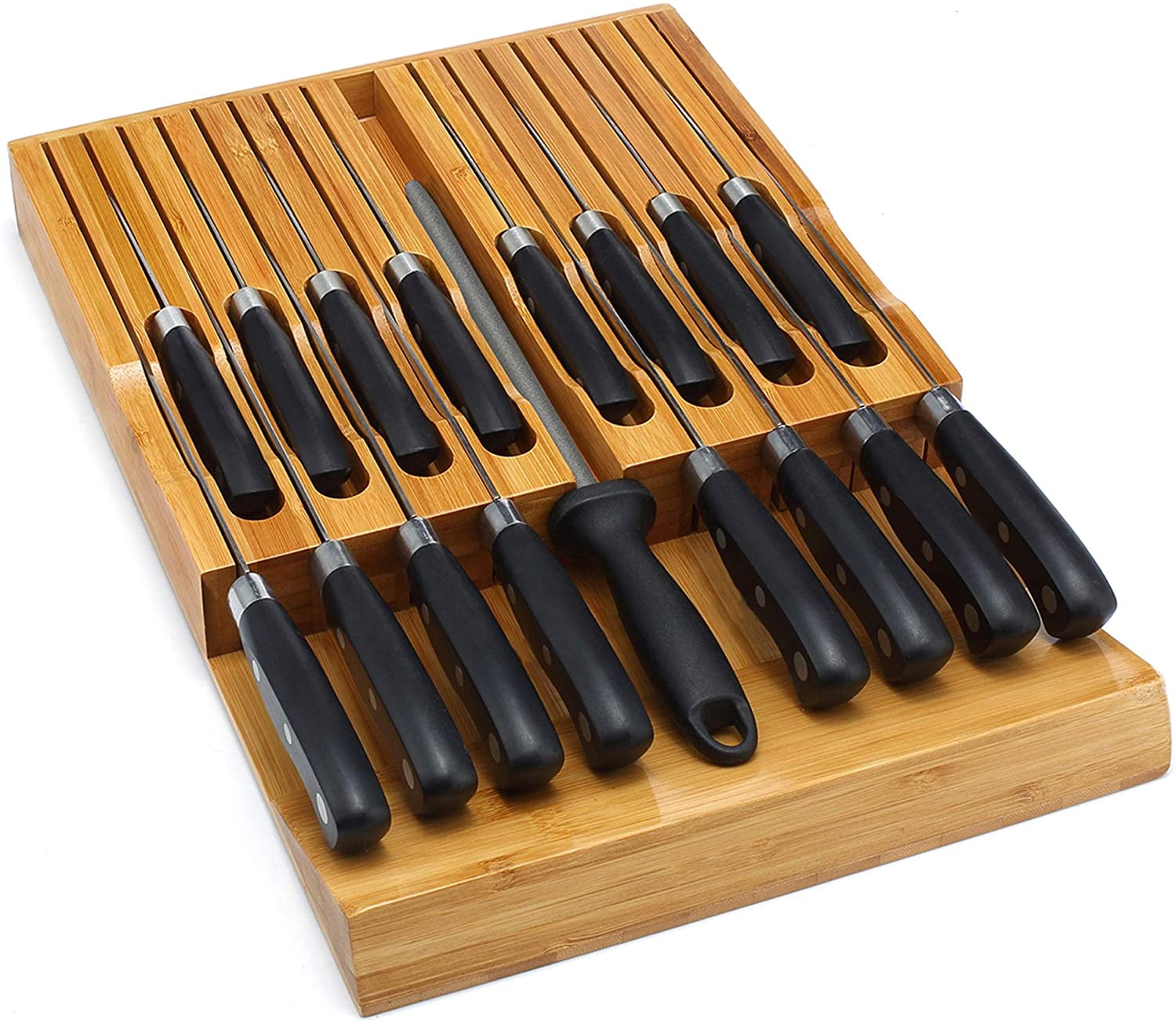 VaeFae In-Drawer Knife Block,Bamboo Knife Drawer Organizer Insert ...