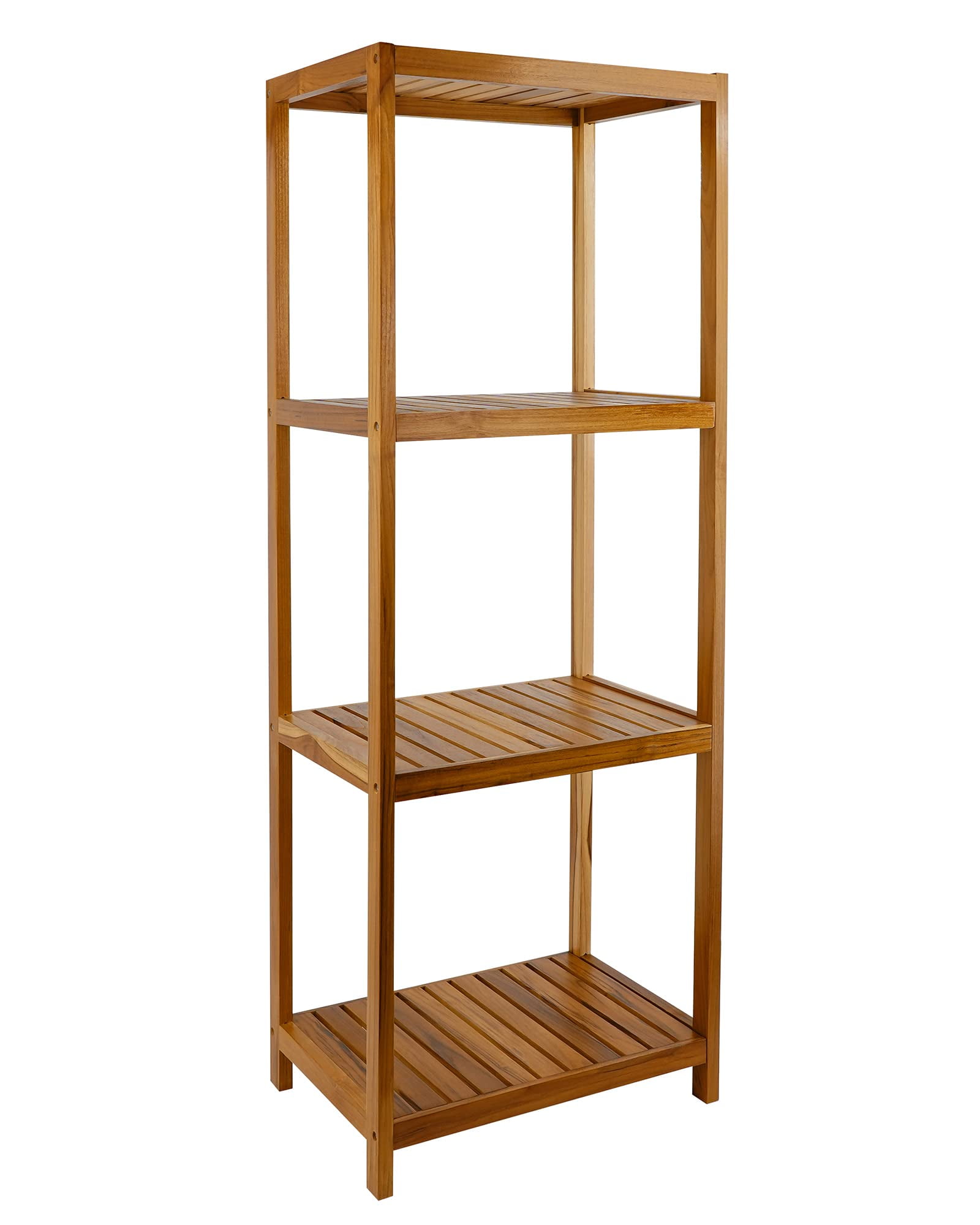 VaeFae Teak Bathroom Shelf, 4-Tier Storage Shelf, Wooden Stand Shelf ...