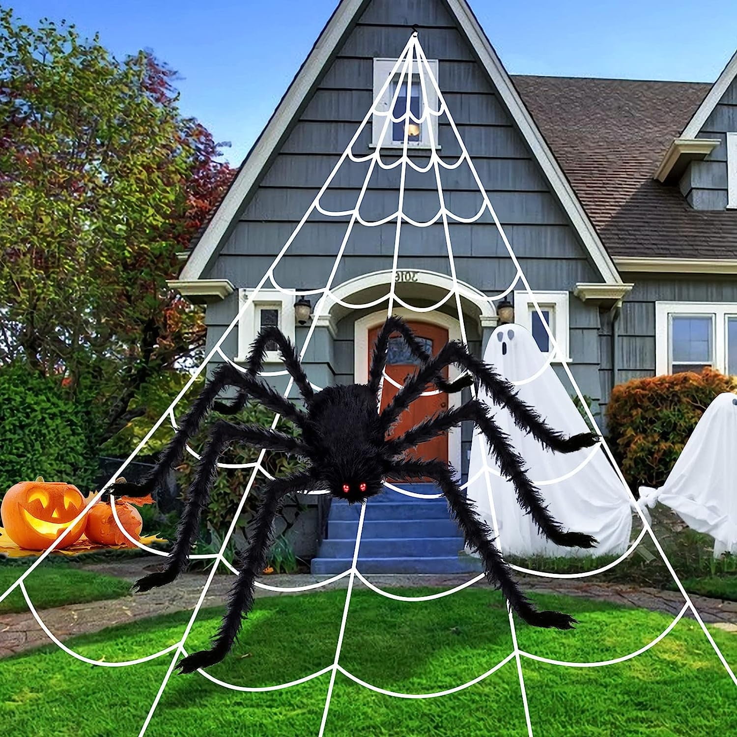 Vafful Halloween Decoration, 275'' Spider Web, 59'' Giant Spider, 20 ...