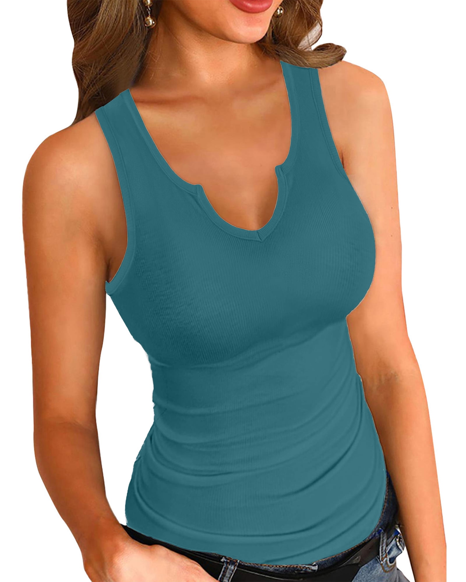 Vafful Women's V Neck Tank Tops, Slim Fit, Workout Sleeveless, Ribbed ...