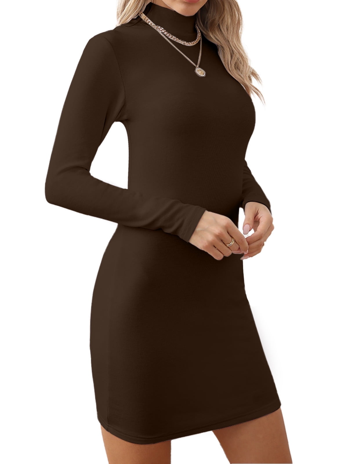 Vafful Womens Dresses Mock Neck Long Sleeve Mini Bodycorn Dress Ribbed ...