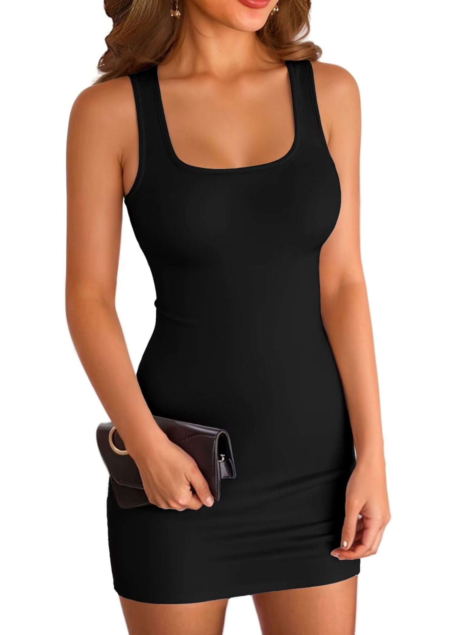 Vafful Womens Summer Dresses Cutout One Piece Ribbed Bodycon Mini Short ...