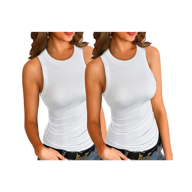 Vafful Womens Tank Tops 2 Pack Summer Top Ribbed Sleeveless Racerback ...