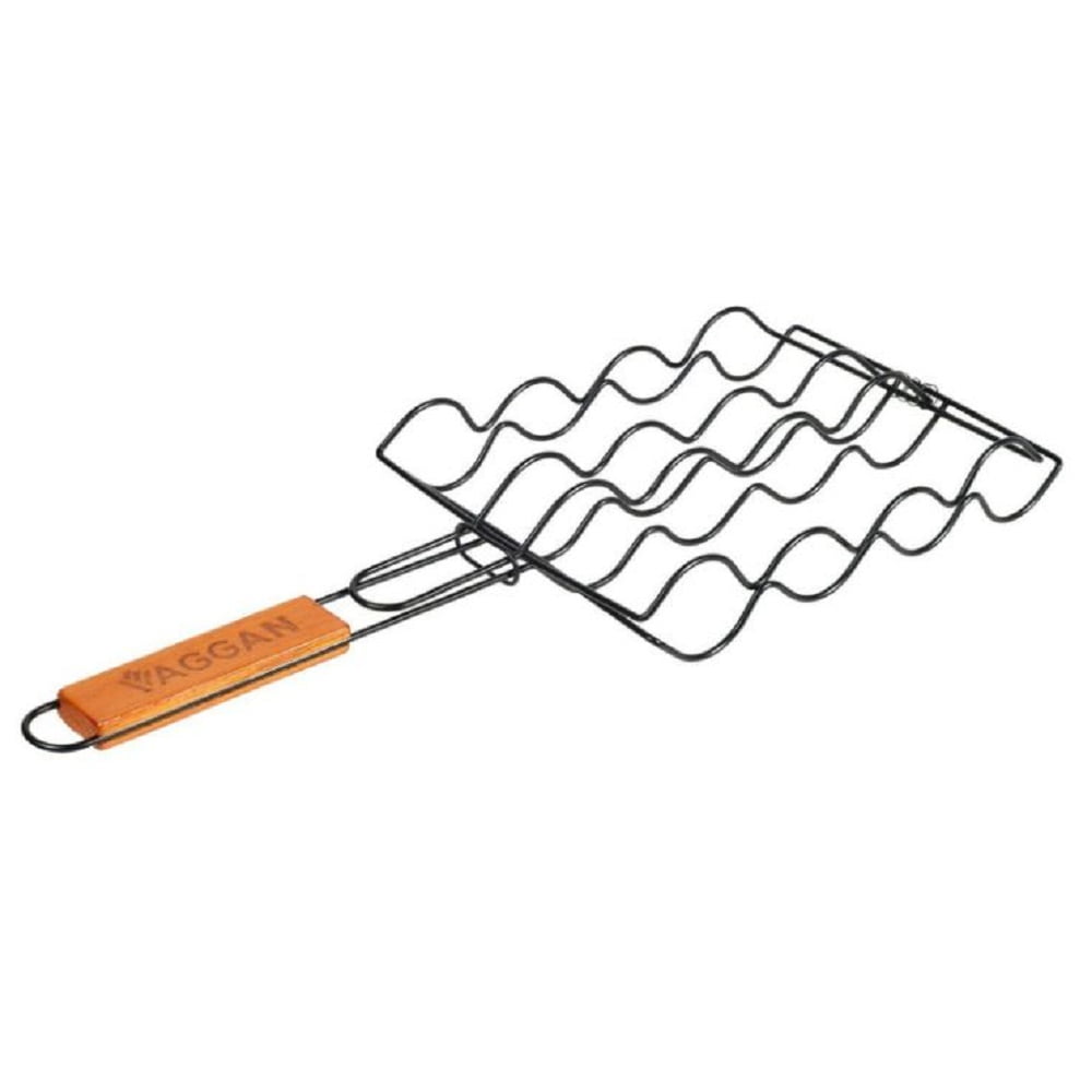 Vaggan BBQ Non Stick Grill Rack Basket Food Holder with Wood Handle ...
