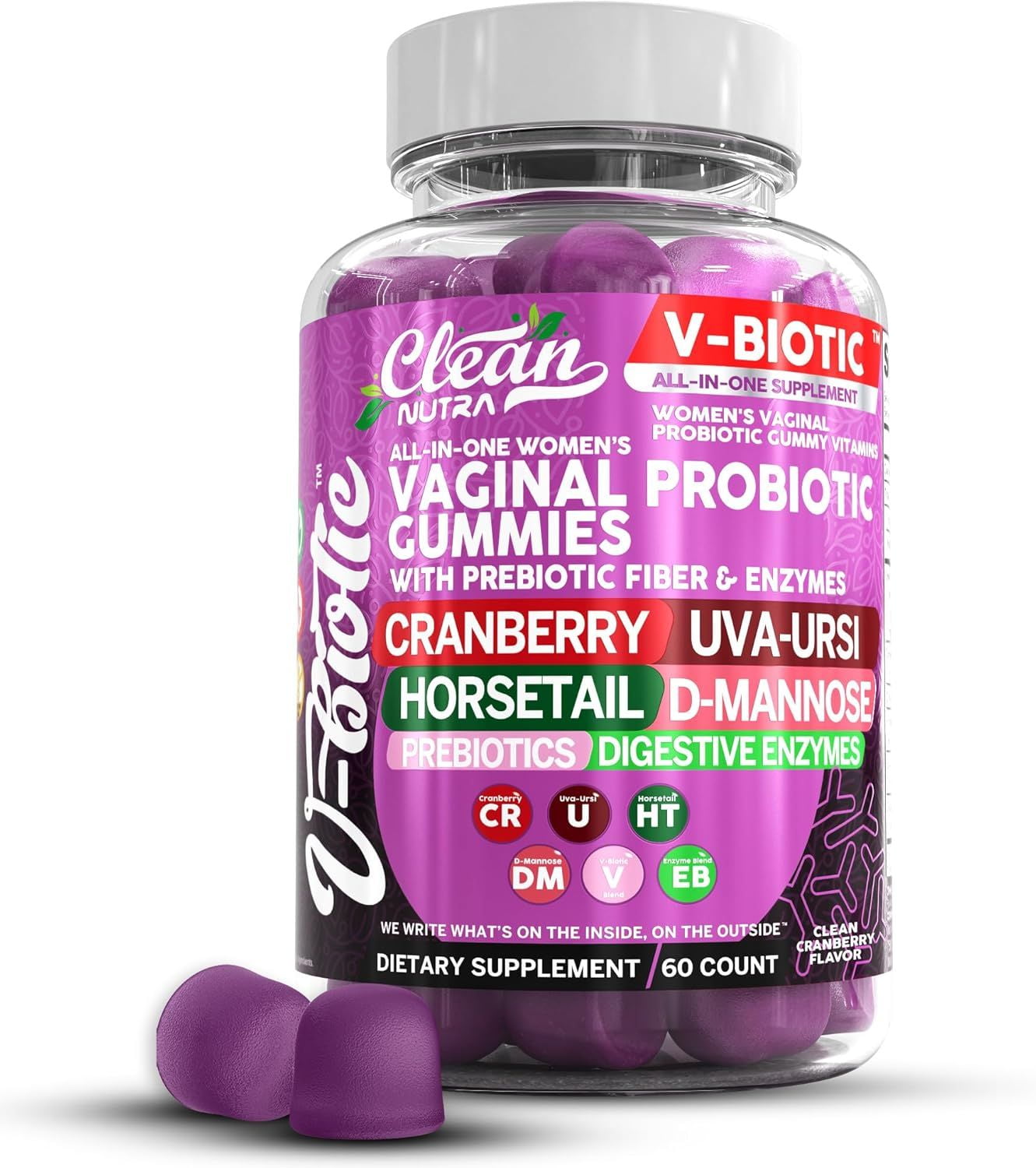 Vaginal Probiotics for Women Gummies with Cranberry, Uva Ursi, Horsetail, D-Mannose, Prebiotics ...