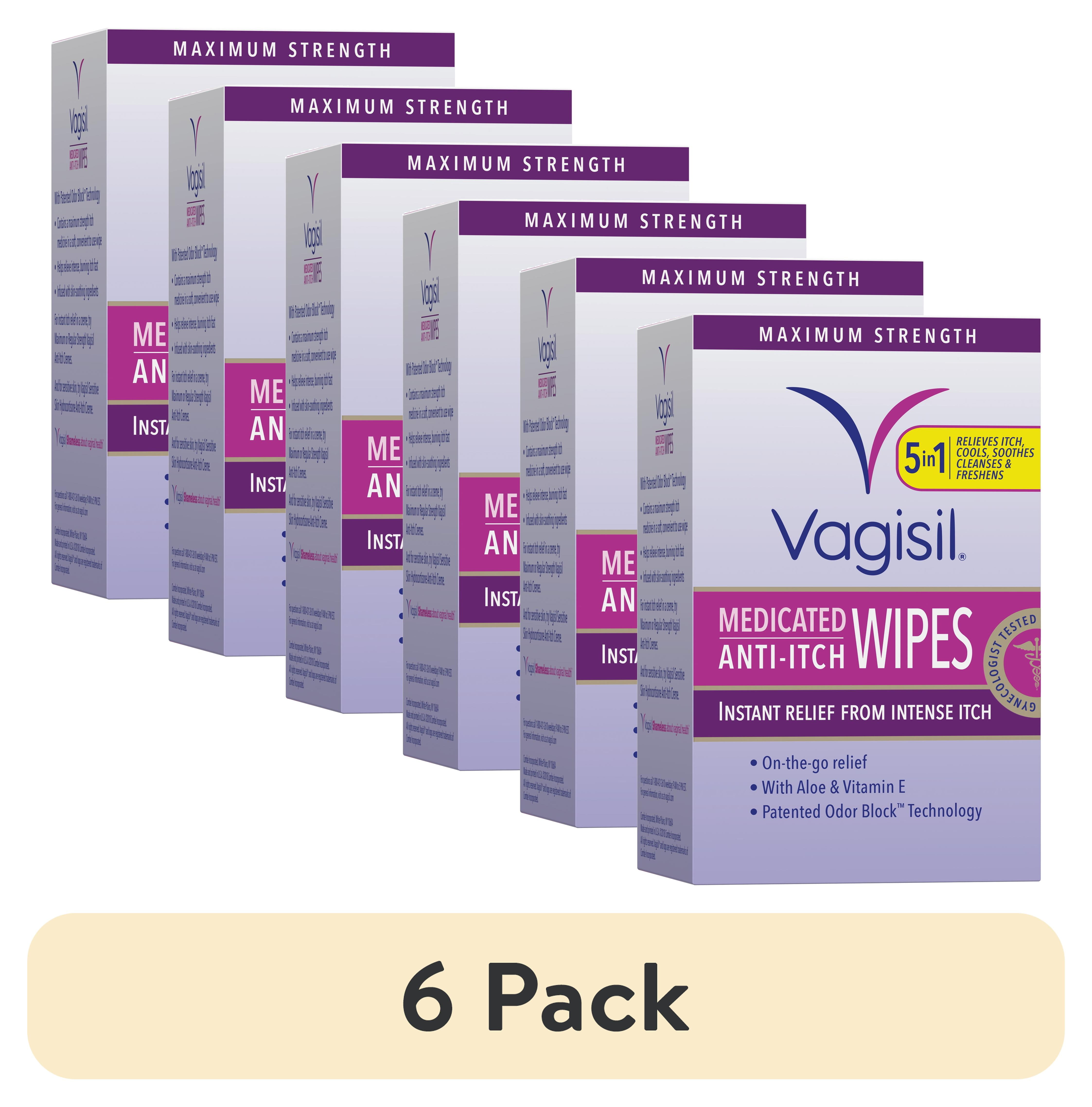 (6 pack) Vagisil Anti-Itch Medicated Wipes, Maximum Strength for ...