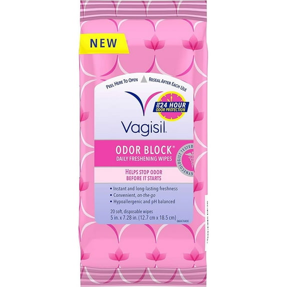 Vagisil Odor Block Personal Wipes, Spearmint Scent, 20 Ct, Hypoallergenic, pH Balanced - Walmart.com
