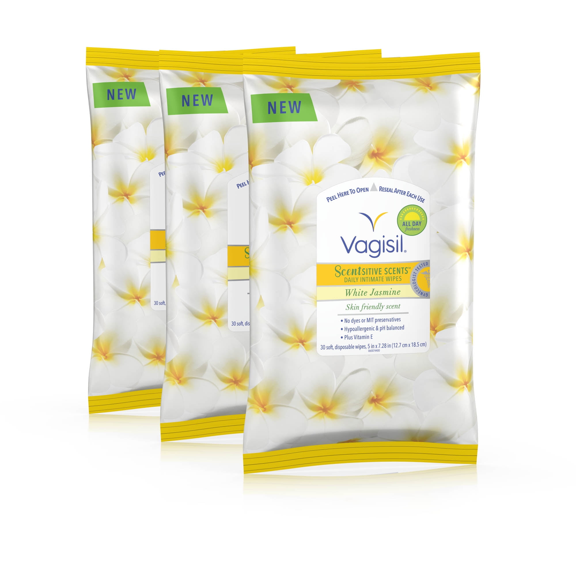 Vagisil Sensitive Scents Daily Intimate Wipes, White Jasmine, 30 Count ...