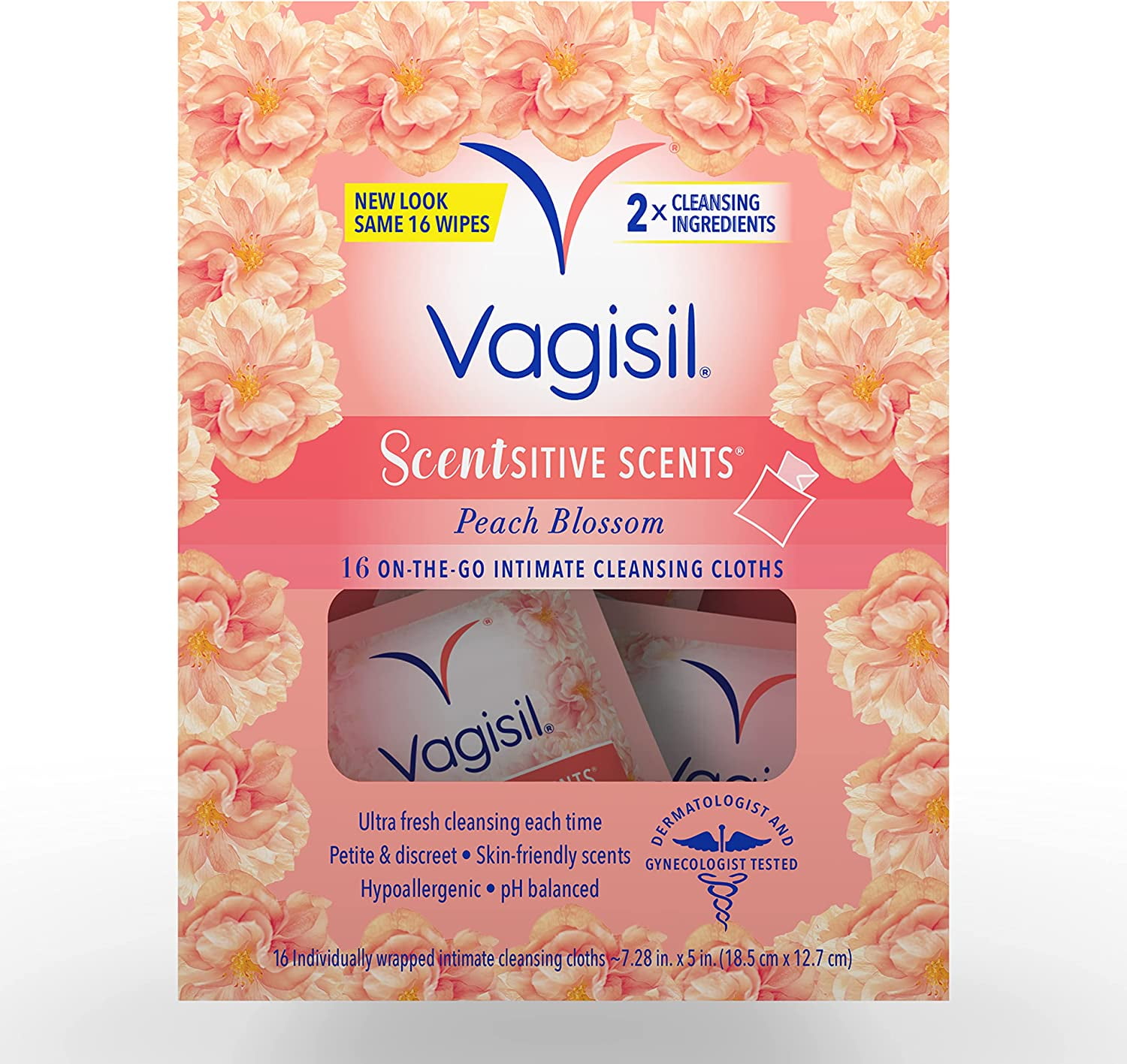Vagisil Sensitive Scents Wipes, Peach Blossom, 16 Count, pH Balanced ...