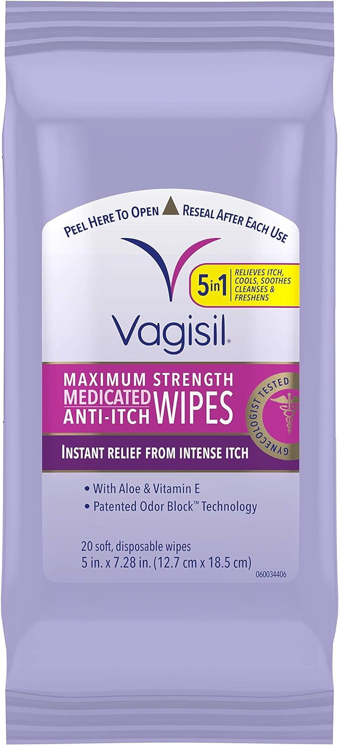 Vagisil Wipes, Anti-Itch Medicated Feminine Vaginal Wipes, Maximum ...