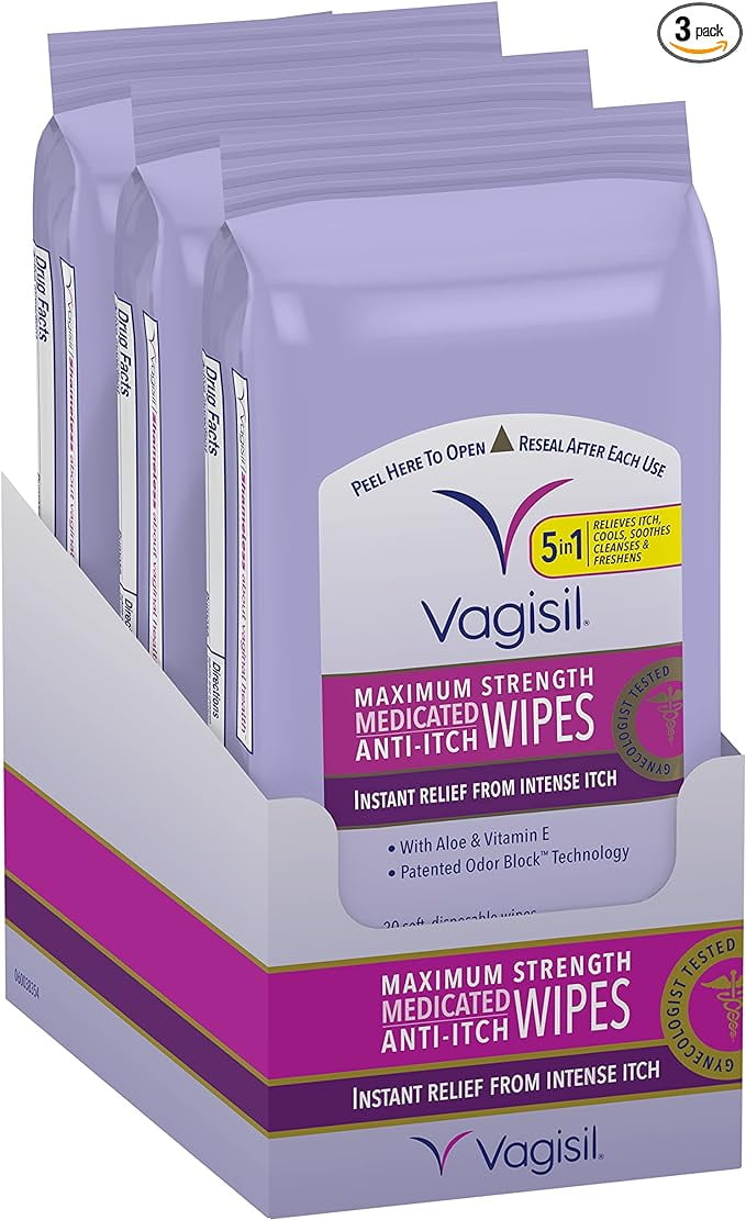 Vagisil Wipes, Anti-Itch Medicated Feminine Vaginal Wipes, Maximum ...