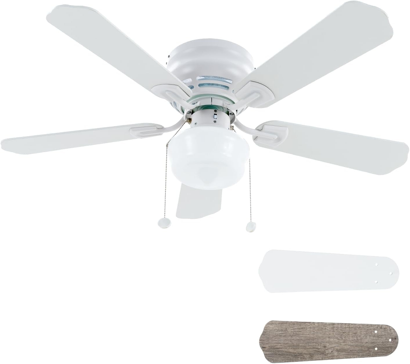 vagizm, 42" Flush Mount Ceiling Fan, Model Low Profile, Matte White ...