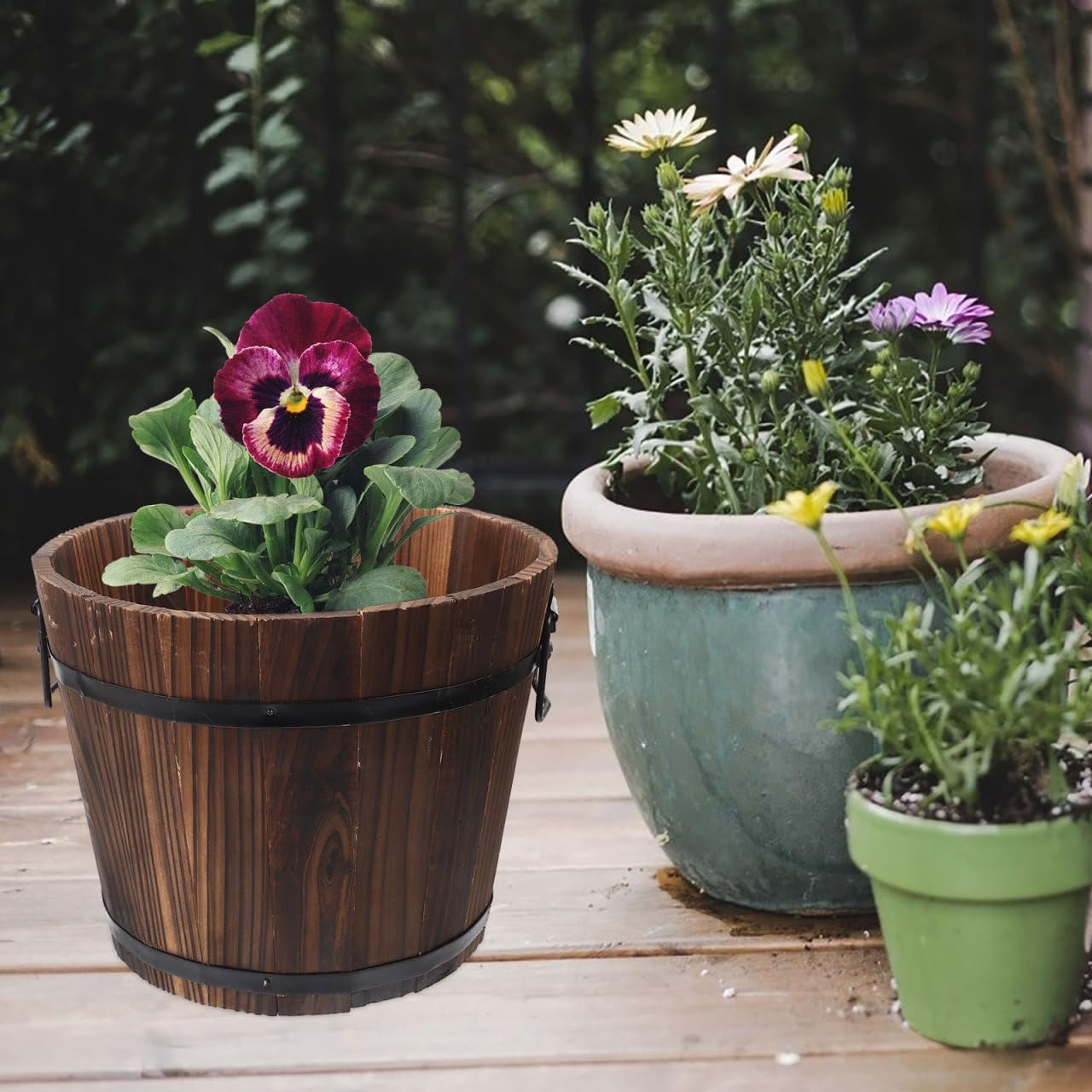 Vaguelly Rustic Wooden Barrels Planters Whiskey Barrels Bucket with ...