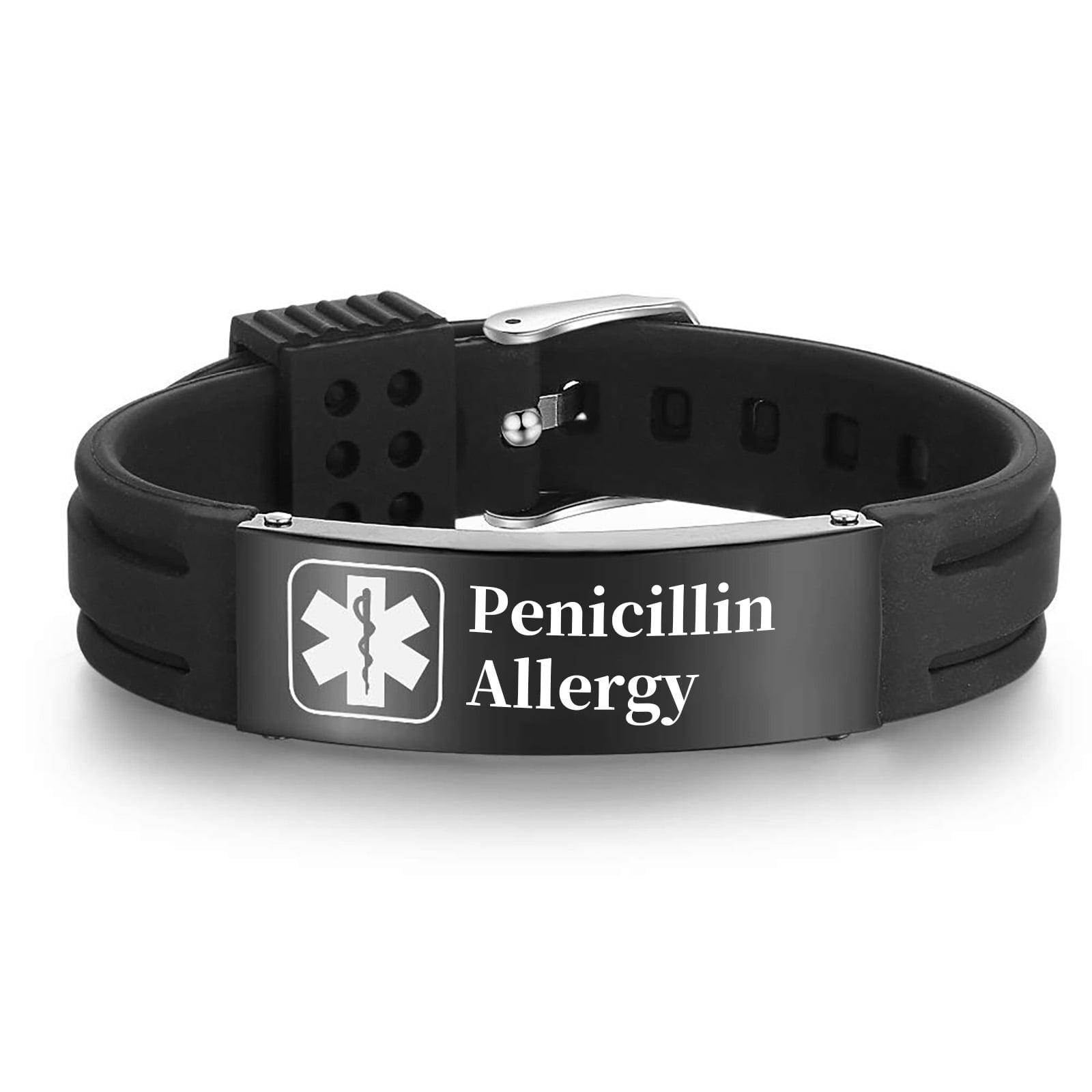 Vagzen Silicone Medical Alert ID Bracelet for Men, Engraving Penicillin ...