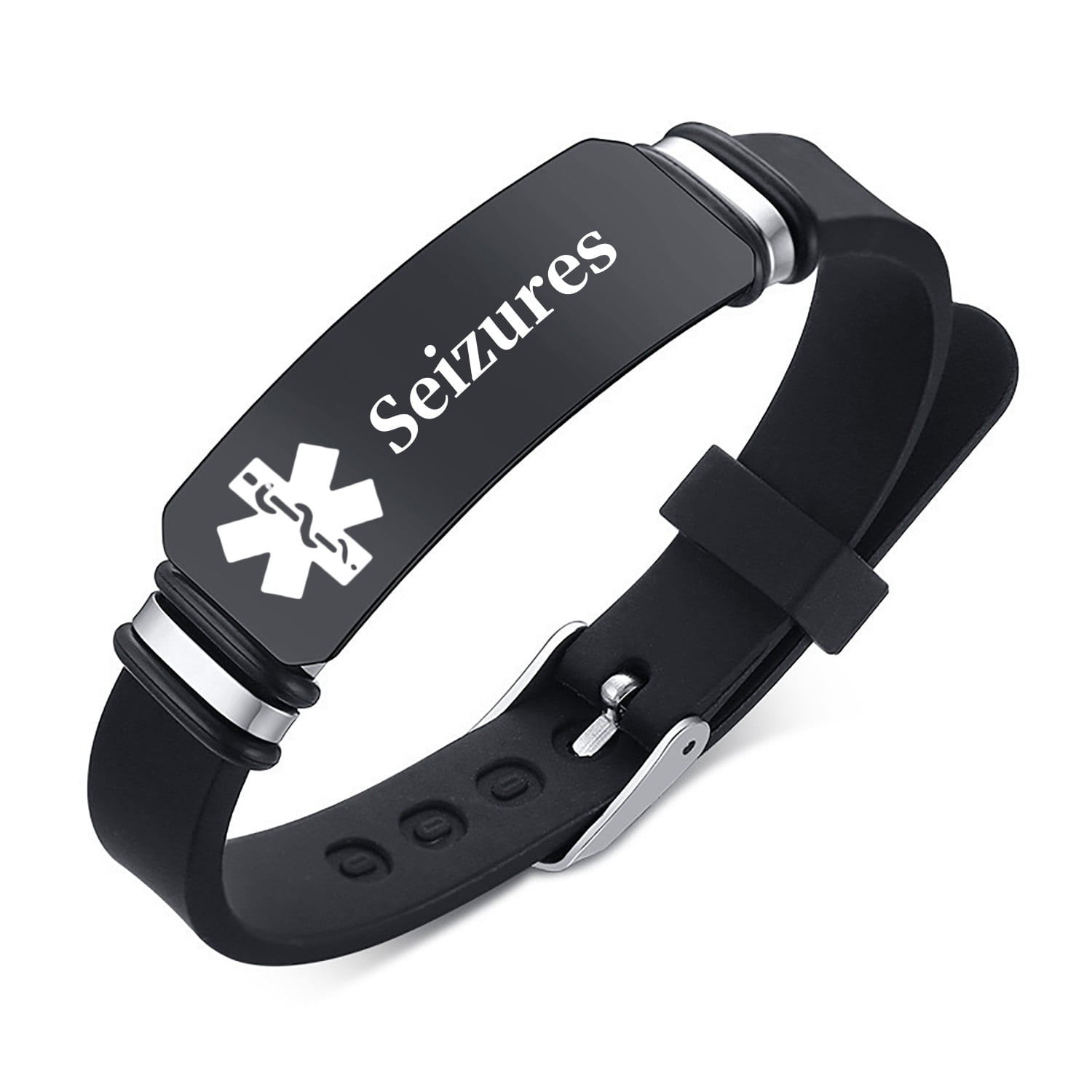 Vagzen Silicone Medical Alert ID Bracelet for Men , Engraving Seizures ...