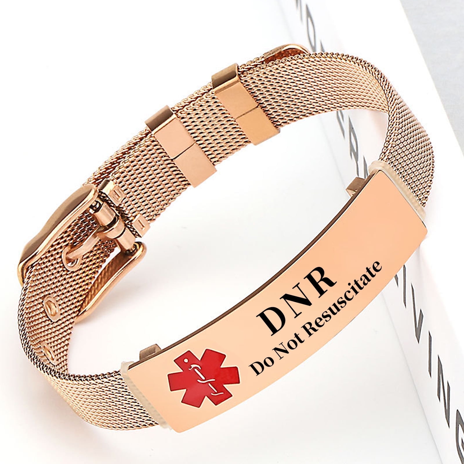Vagzen Stainless Steel Medical Alert ID Bracelet for Men Women, Engraving DNR(Do Not Resuscitate ...