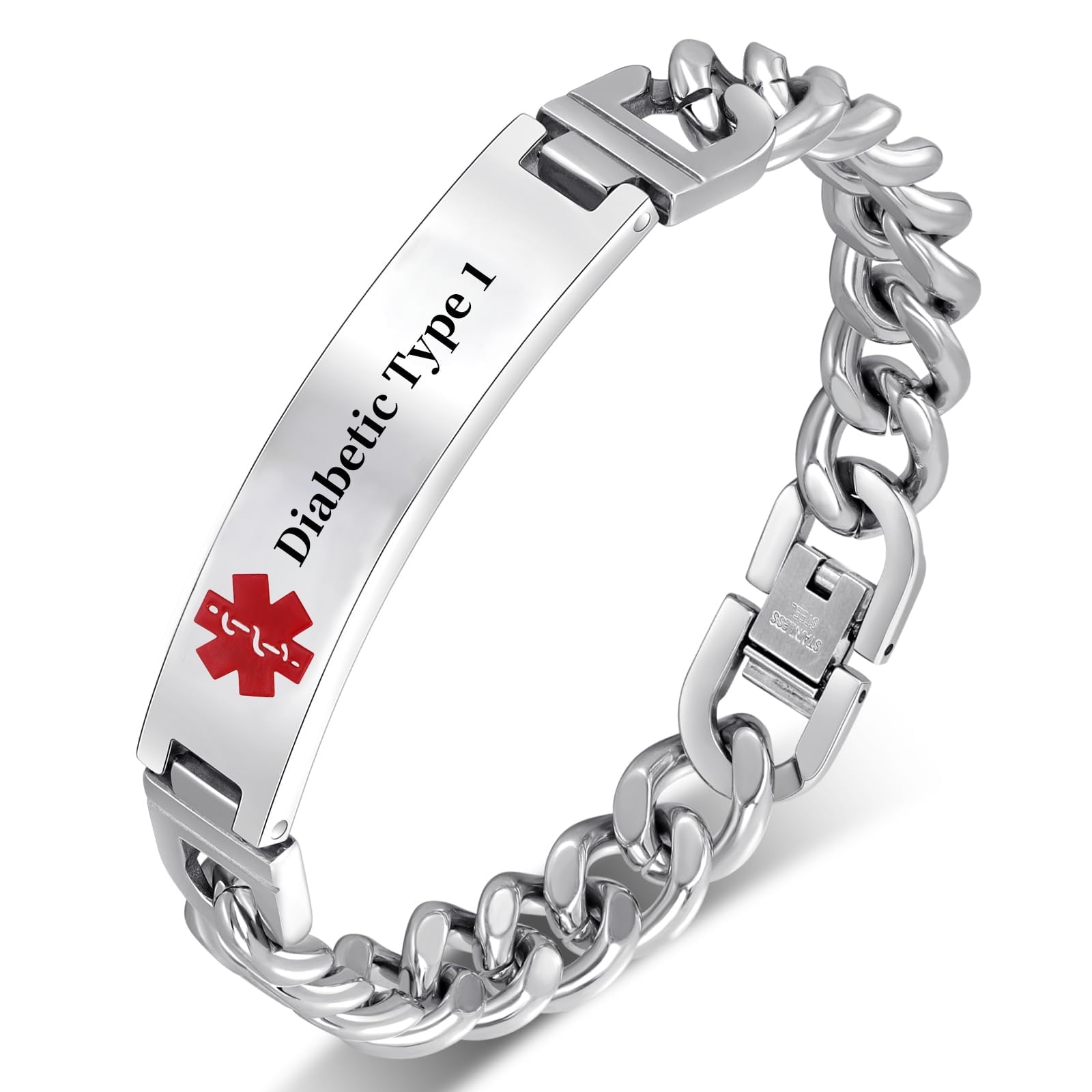 Vagzen Stainless steel Medical Alert ID Bracelet for Men, Engraved ...
