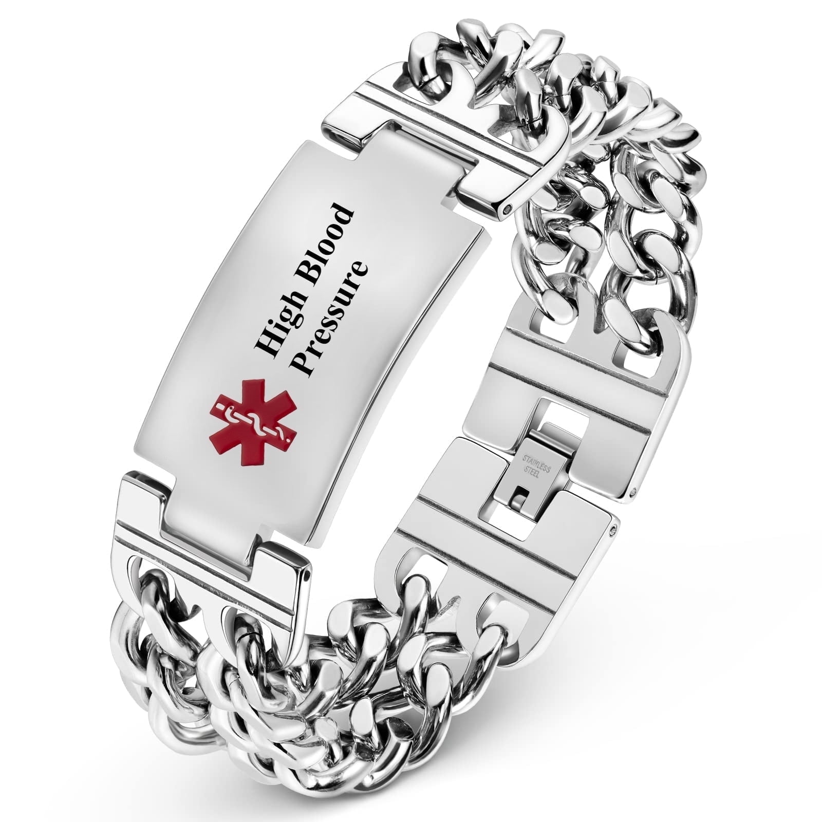Vagzen Wide Medical Alert ID Bracelets for Men-Double Chain-8.5in（High ...