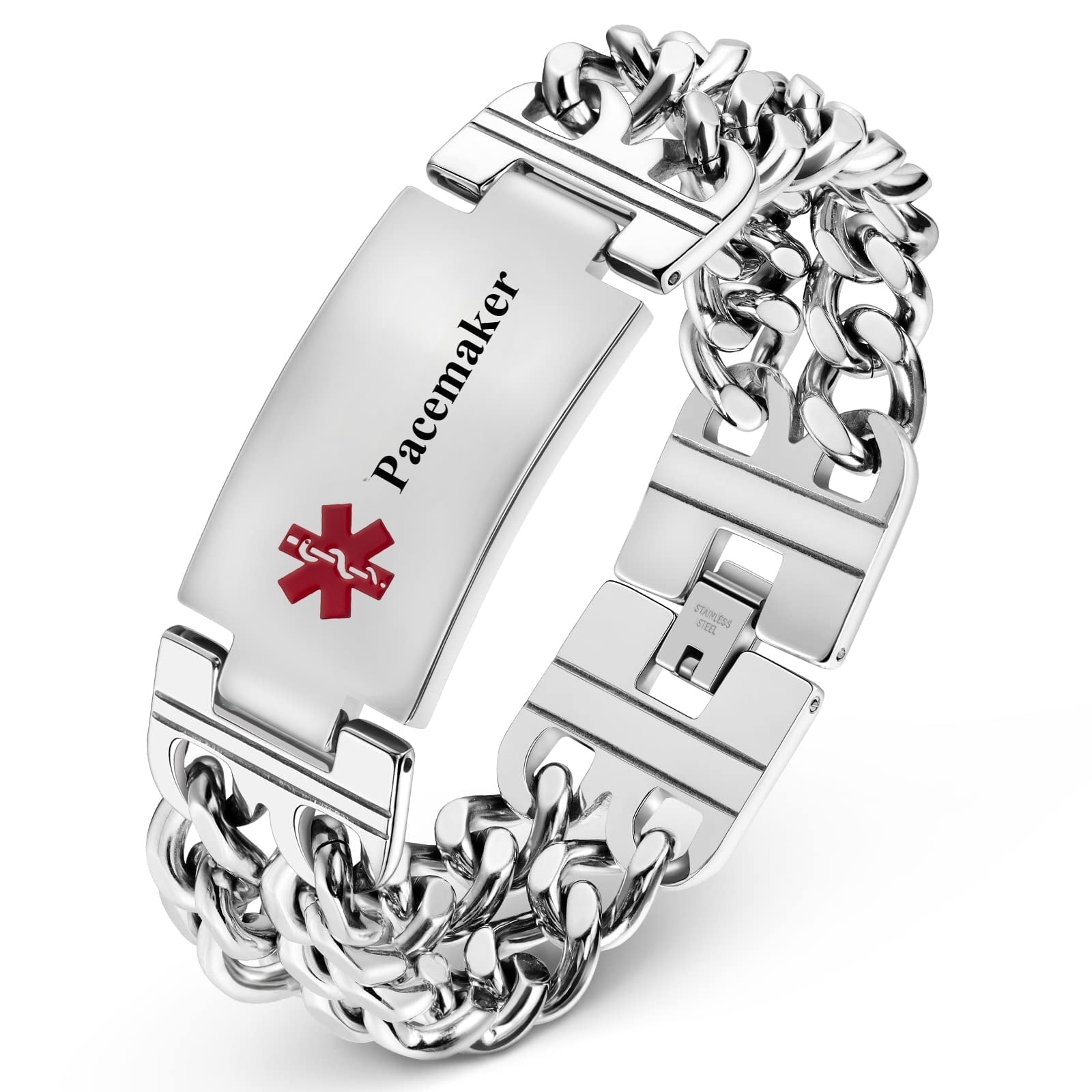 Vagzen Wide Medical Alert ID Bracelets for Men-Double Chain-8.5inches ...