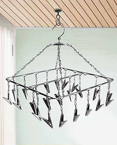 Vaidehi 25 Clips Stainless Steel Square Cloth Hanger/Clothes Stand for ...
