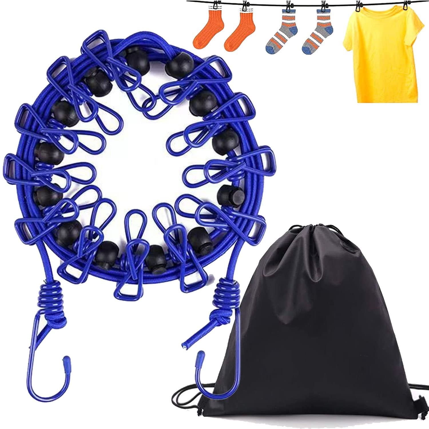 Vaidehi Clothesline with 12pcs Clips, Windproof Travel Camping Clothes ...