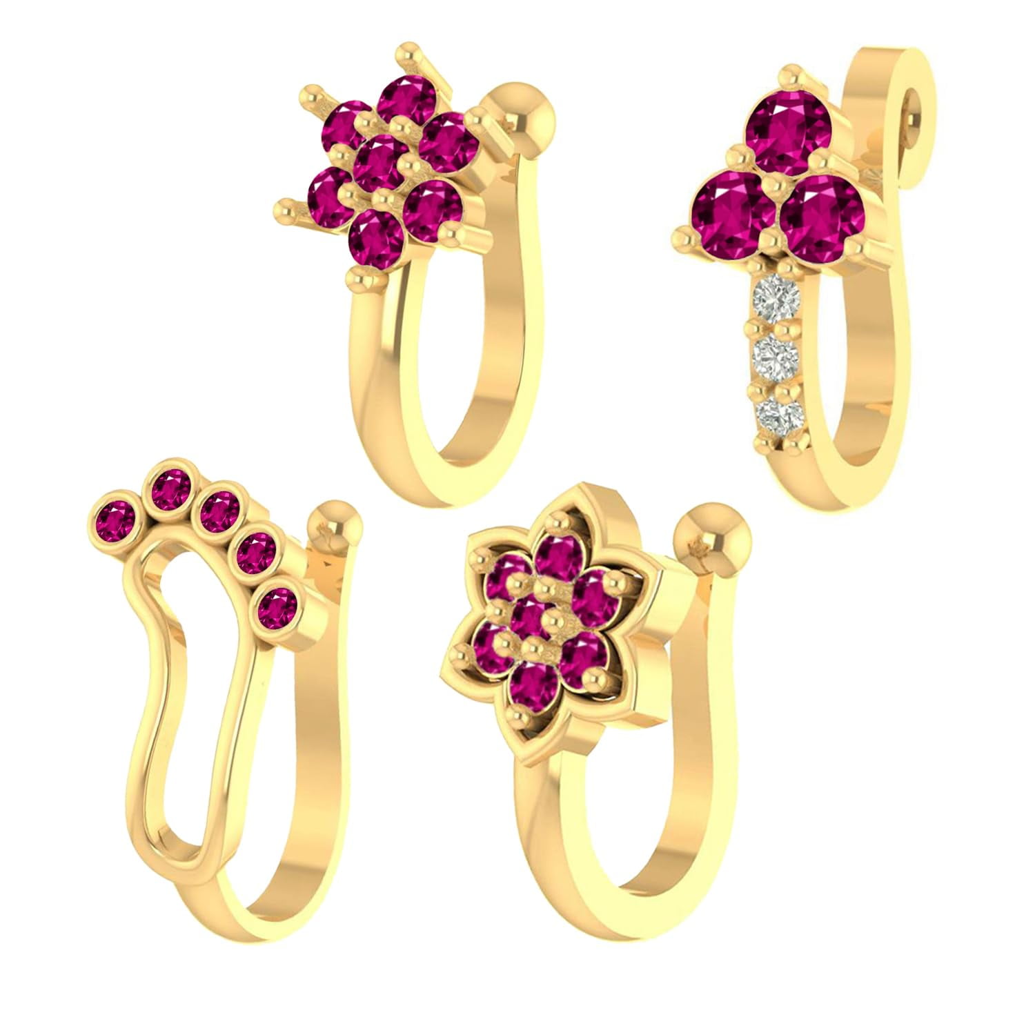 Vaidehi FASHIONS Gold Plated Ruby Stone Clip On Nose Ring Non Piercing ...