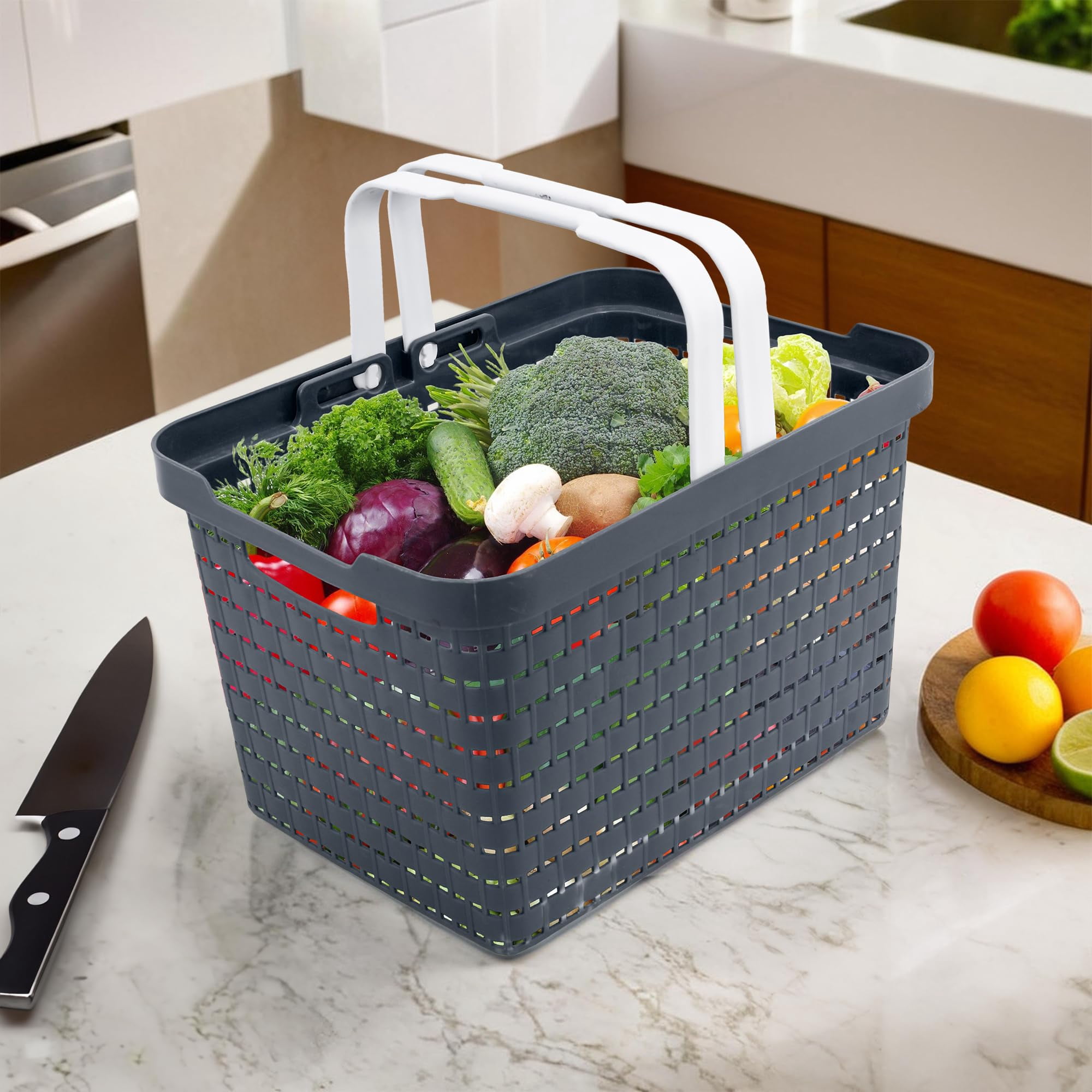 Vaidehi Homes Medium Plastic Storage Baskets with Foldable Handles ...