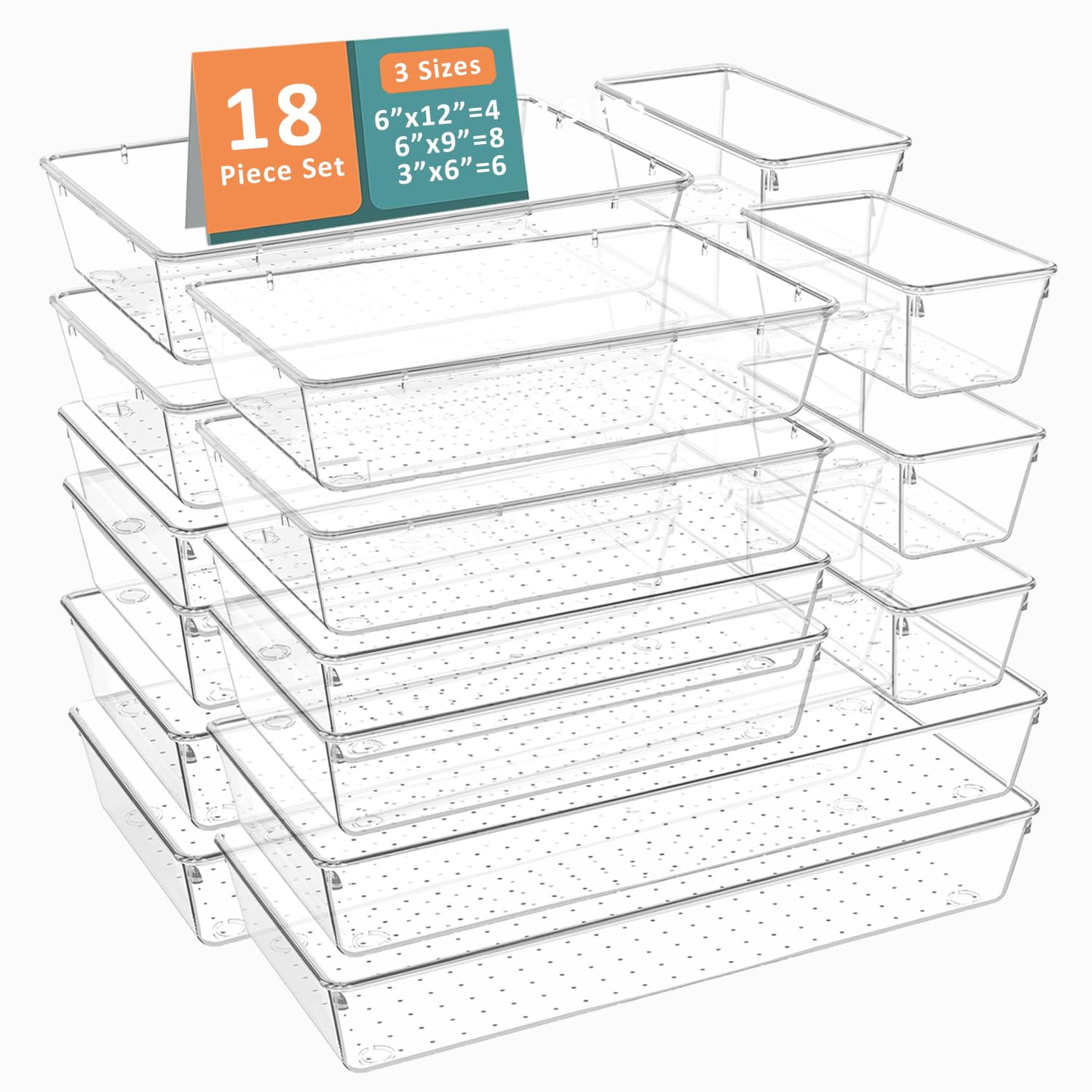 Vaidehi Industries 18 Set Multi-Purpose Transparent Drawer Organizers | Plastic Trays for ...