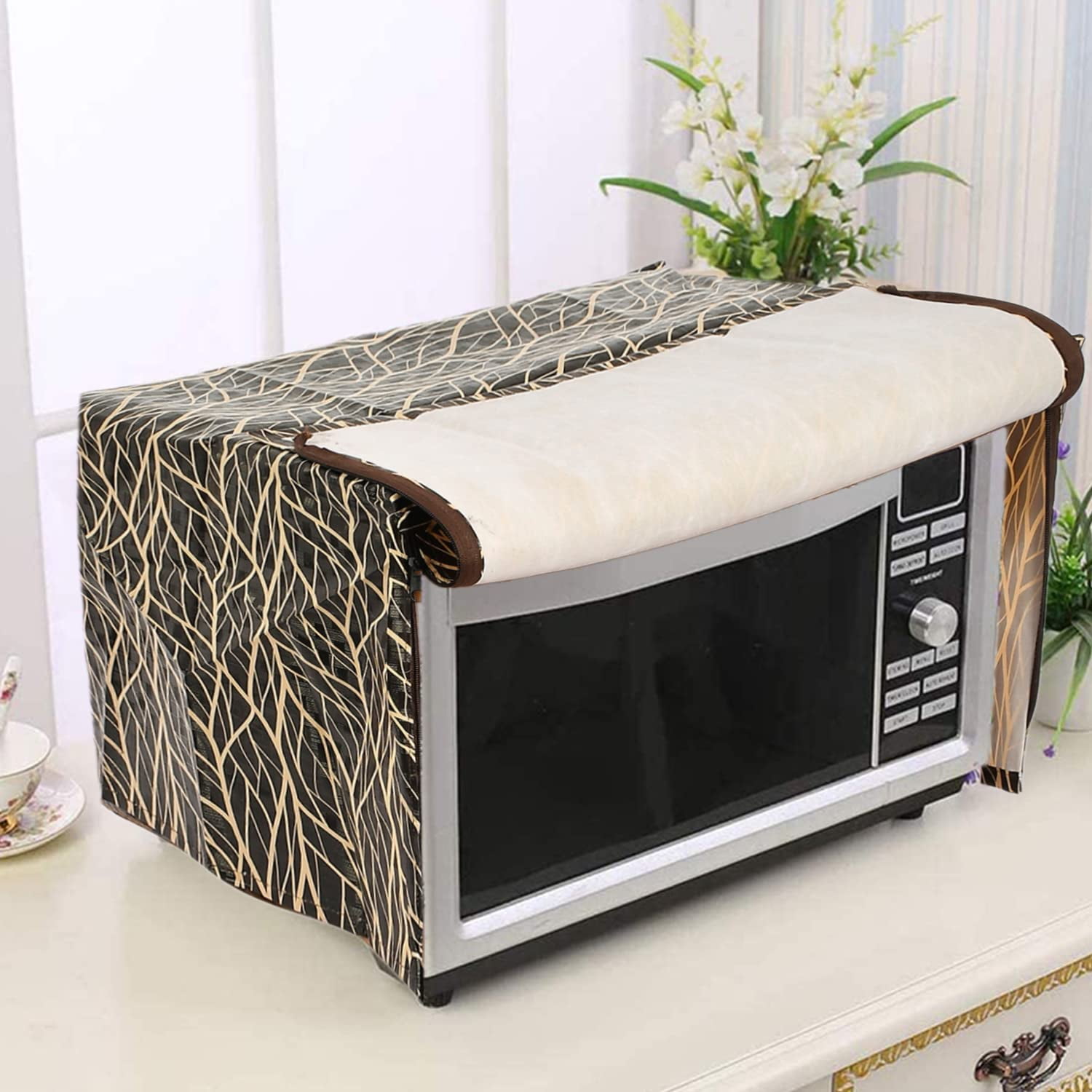 Vaidehi Industries PVC Leaf Printed Microwave Oven Cover,20 Ltr. (Brown ...