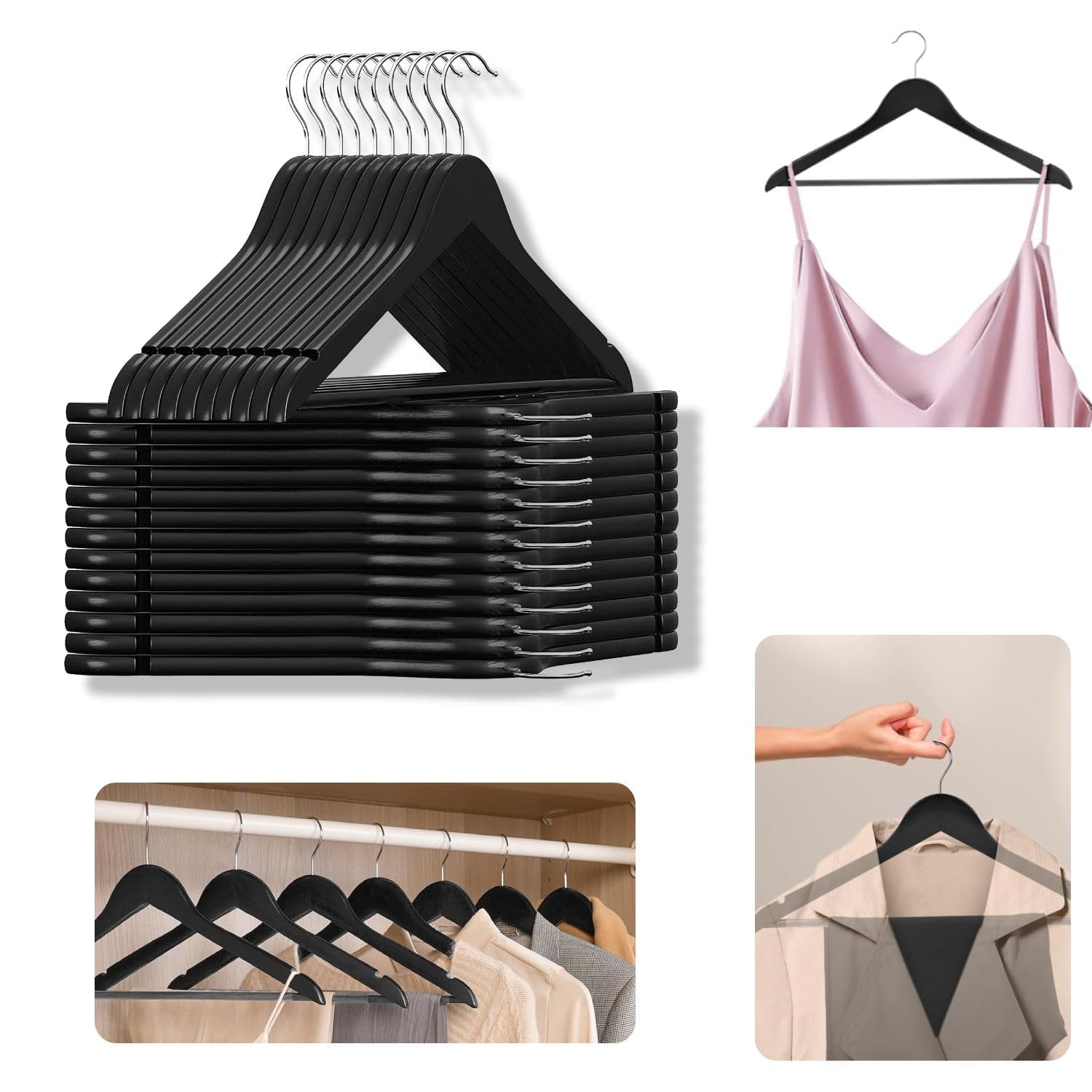 Vaidehi MART Wooden Hangers for Clothes – Premium Garment Hangers with ...