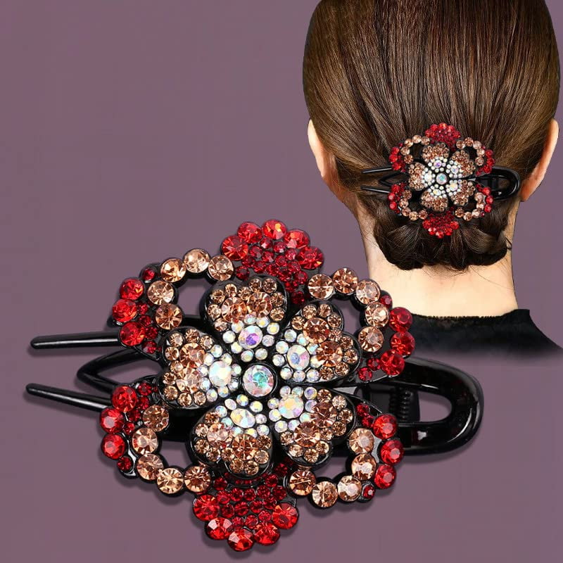 Vaidehi Rhinestone Single Flower Hair Bun Clip | Crystal Flower Hairpin Barrette | Crystals ...