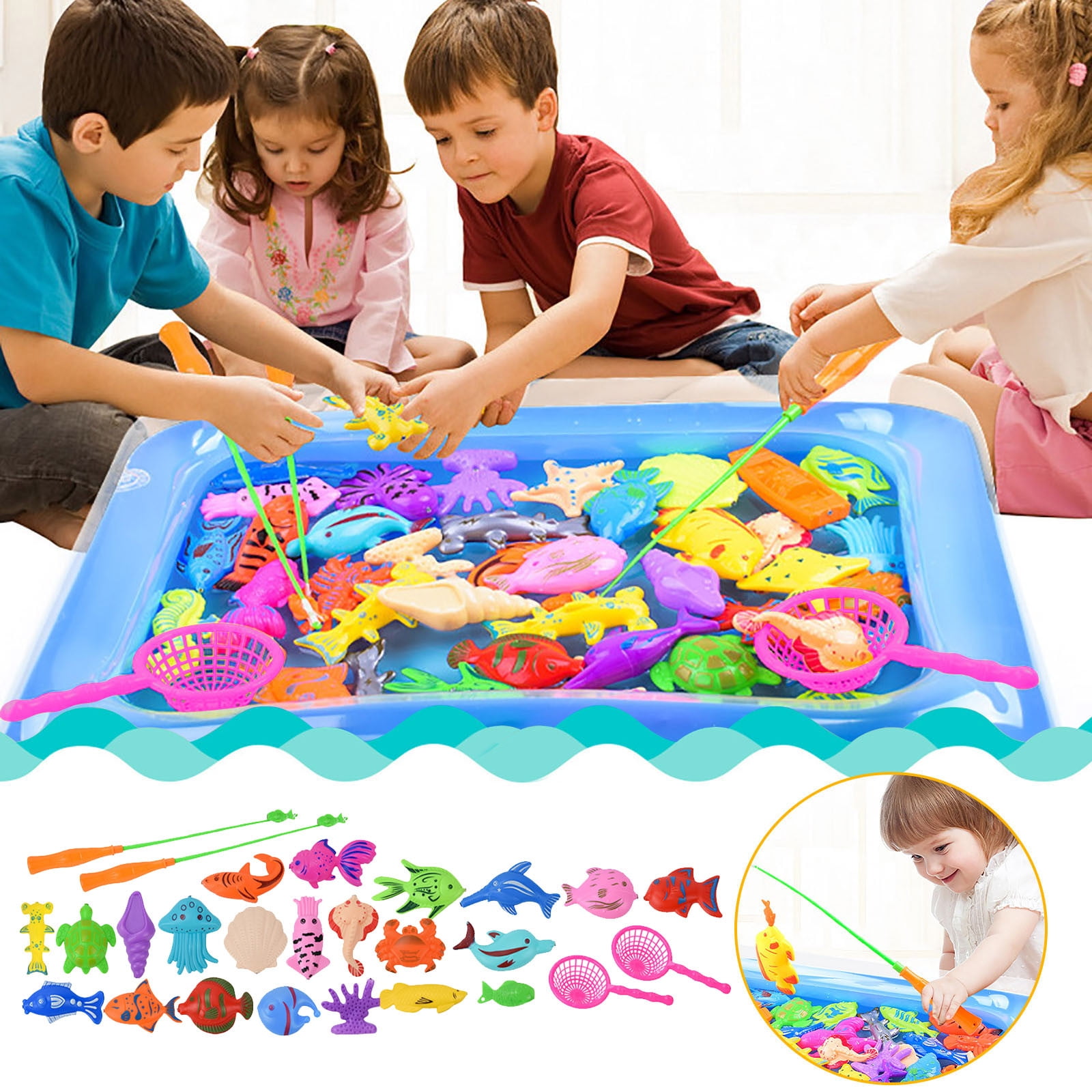Vaidha 25-Piece Magnetic Fishing Game Set - 24 Inch Inflatable Pool Toy ...
