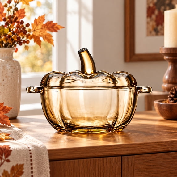 Vaidhai Glass Pumpkin Candy Jar with Lid, Brown Glass, Decorative ...