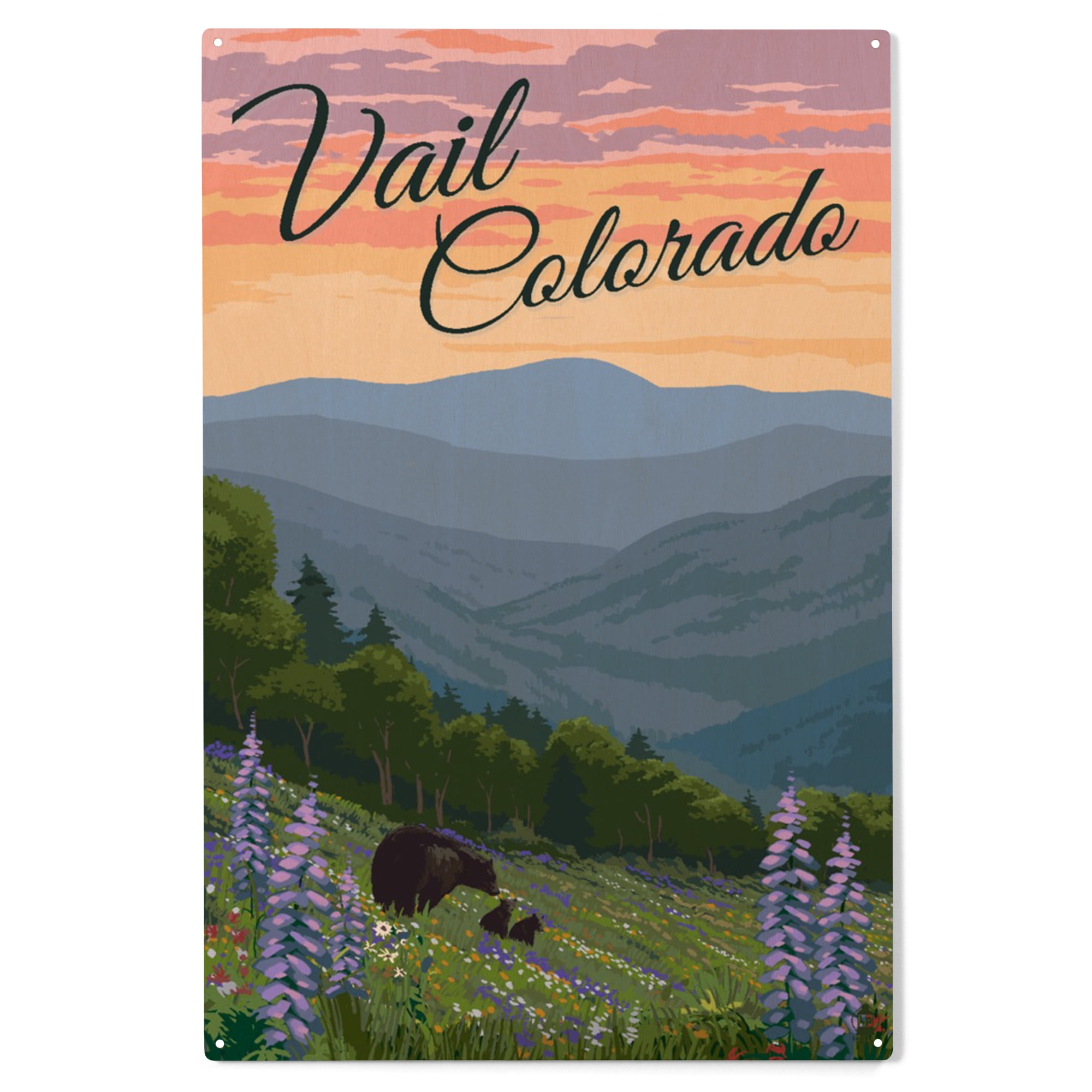 Vail, Colorado, Bear and Spring Flowers Birch Wood Wall Sign (10x15 ...