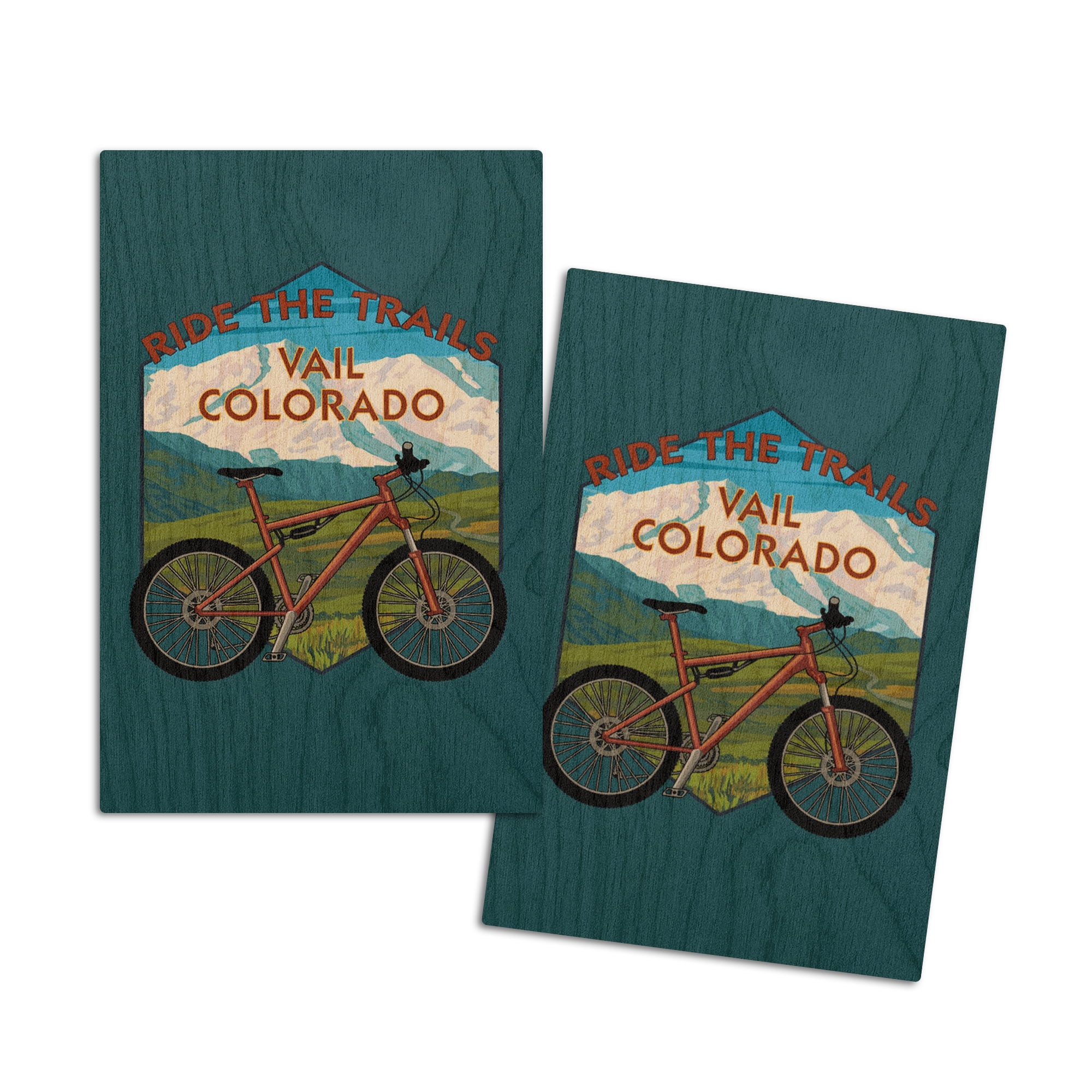 Vail, Colorado, Ride the Trails, Mountain Bike, Contour (4x6 Birch Wood ...