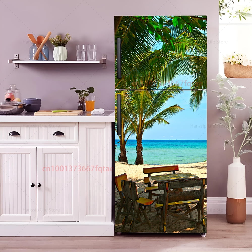 Vaion Parasol Printed Fridge Door Wrap Mural Cover Kitchen Waterproof ...