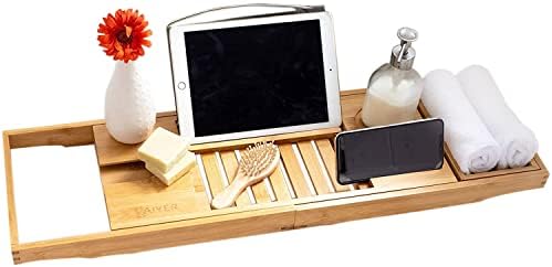 Vaiyer Bamboo Expandable Bathtub Tray, Caddy Wooden Bath Tray, Table ...