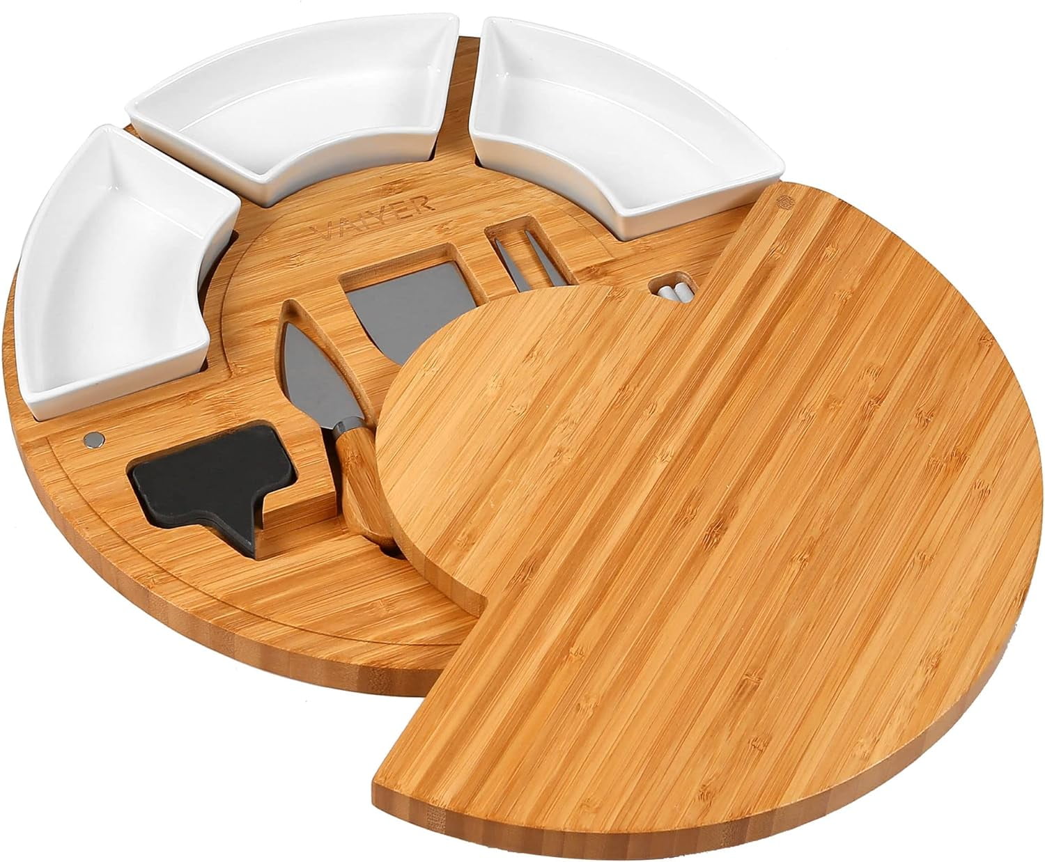 Vaiyer Charcuterie Cheese Cutting Board Set with 13 Inch Round Cheese ...