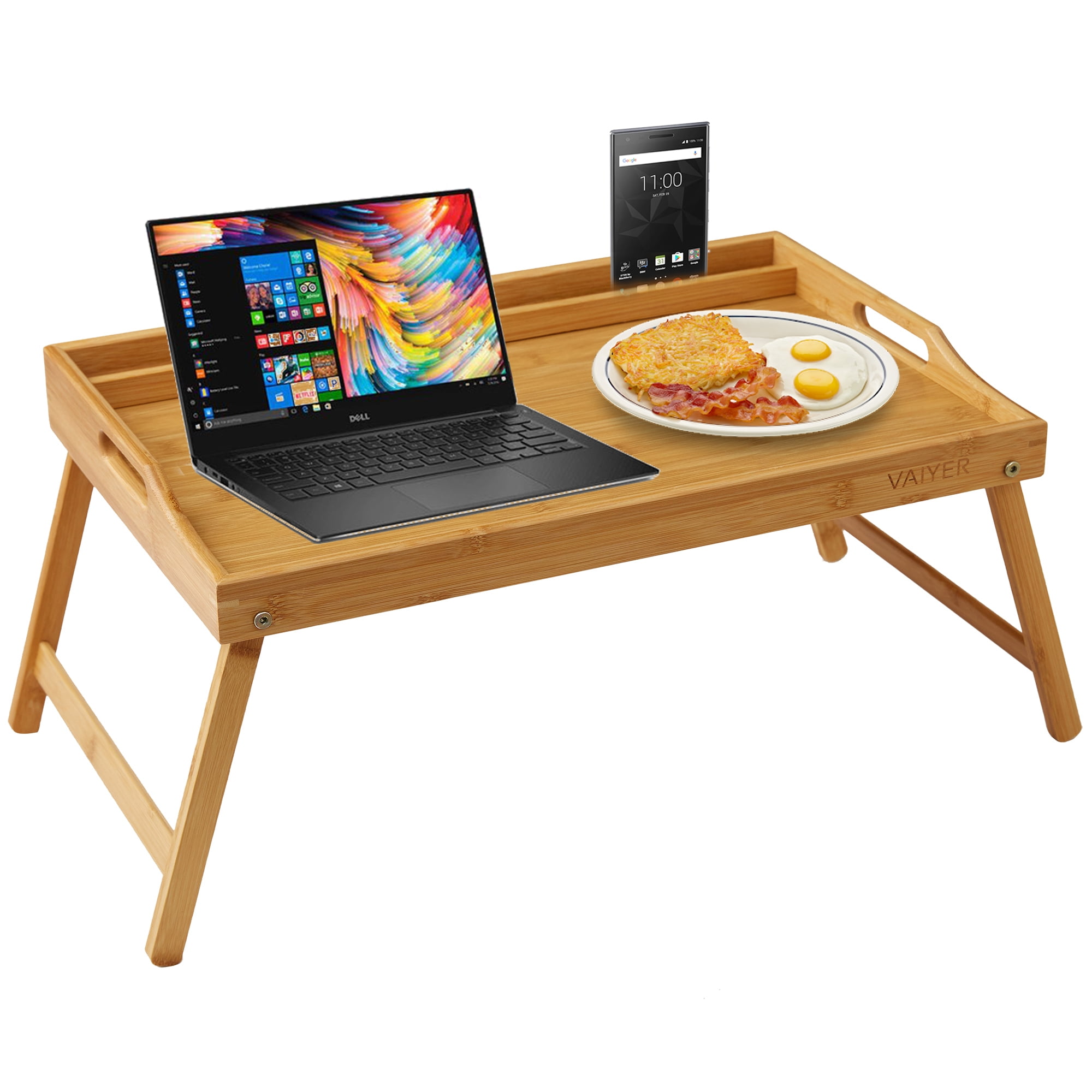 Vaiyer Home Bamboo Breakfast Bed Lap Tray Laptop Desk with Media ...
