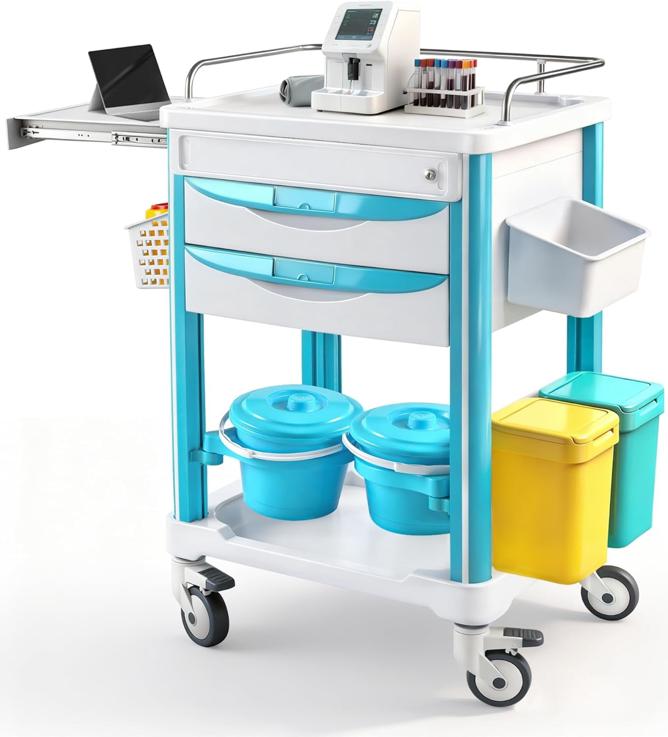 Vakiorn Mobile Rolling Crash Cart with Brakes Silent Swivel Wheels 2 ...