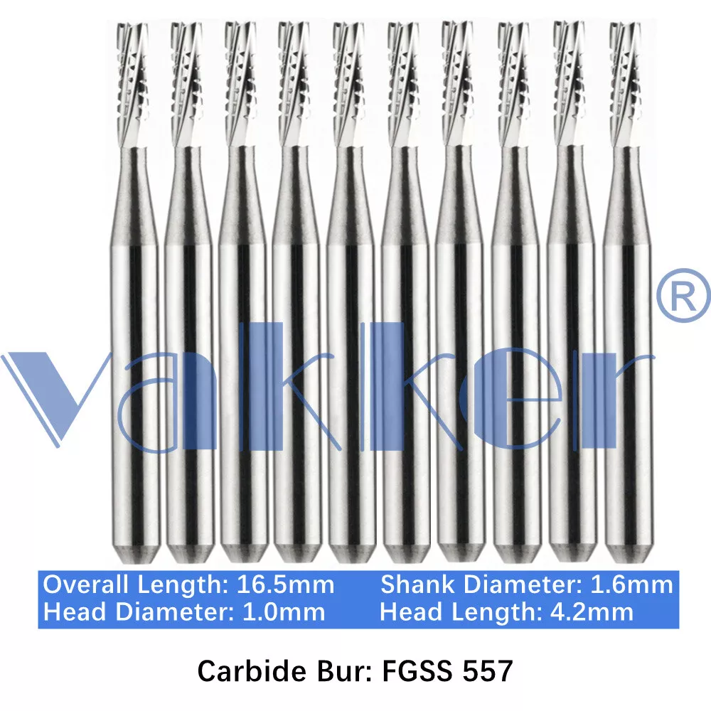 Vakker 10pc FGSS 557 Straight Flat End Cross-Cut Dental Tungsten ...