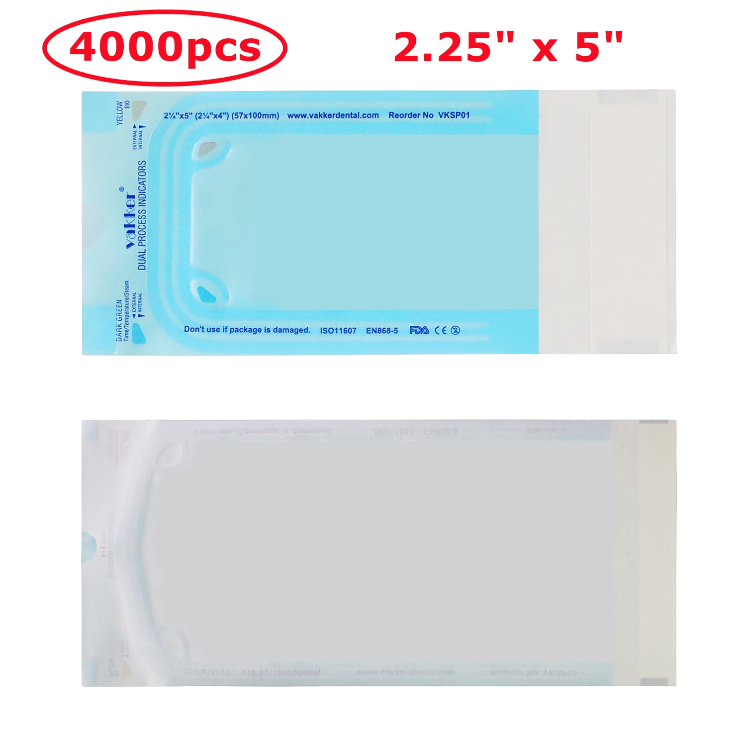 Vakker (2.25" x 5" 4000pcs) Self Sealing Sterilization Pouches ...