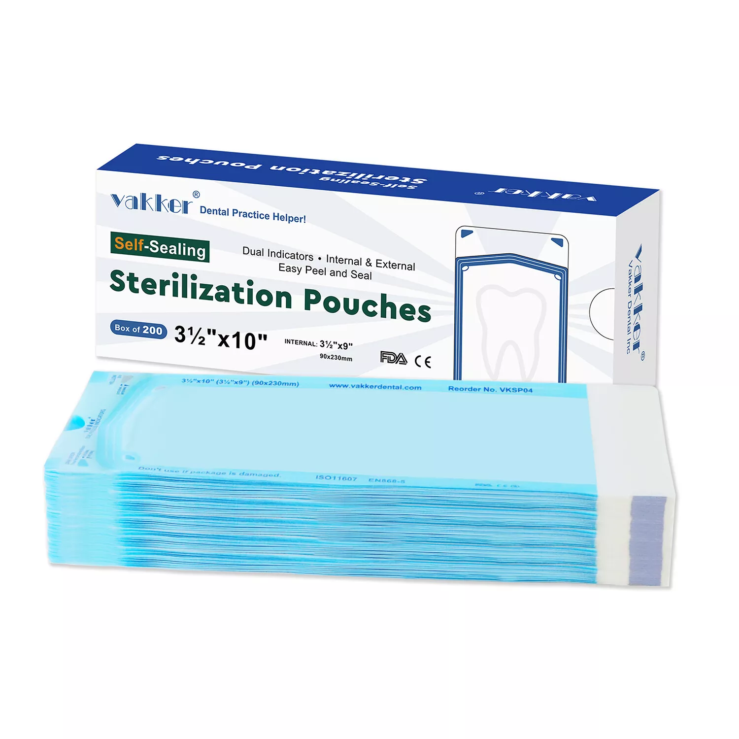 Vakker 3.5" x 10" 200pc Dental Self Sealing Sterilization Pouches ...