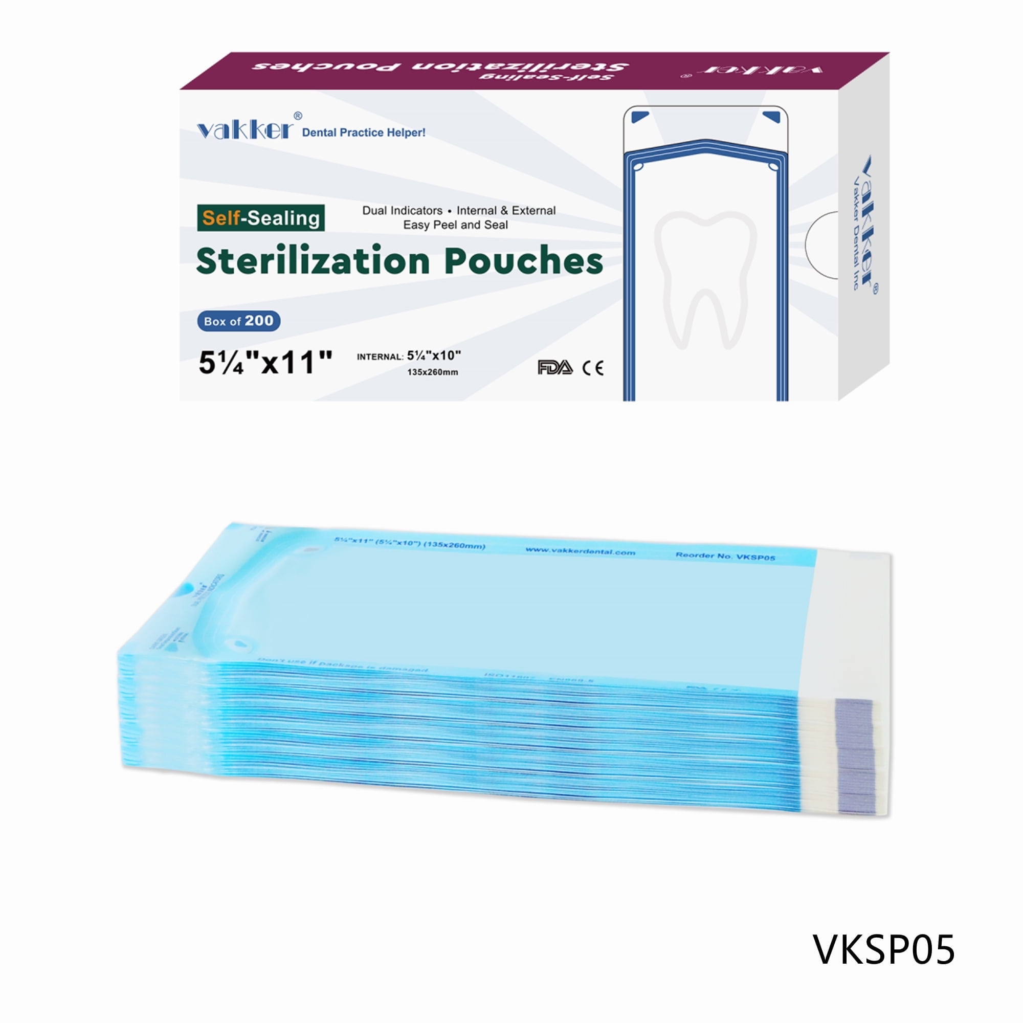 Vakker (5.25" x 11" 1000pcs) Self Sealing Sterilization Pouches ...