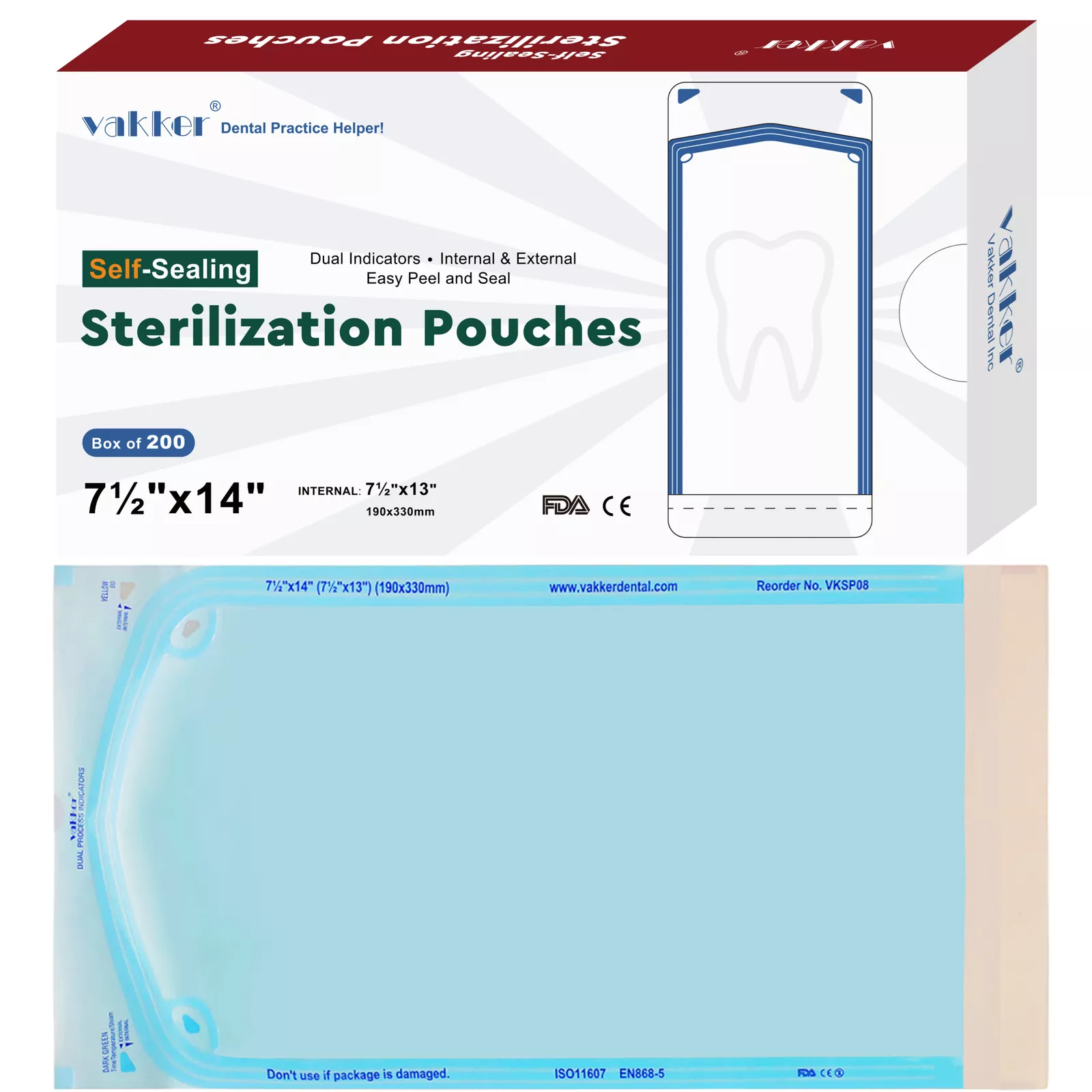 Vakker (7.5" x 14" 2000pcs) Self Sealing Sterilization Pouches ...